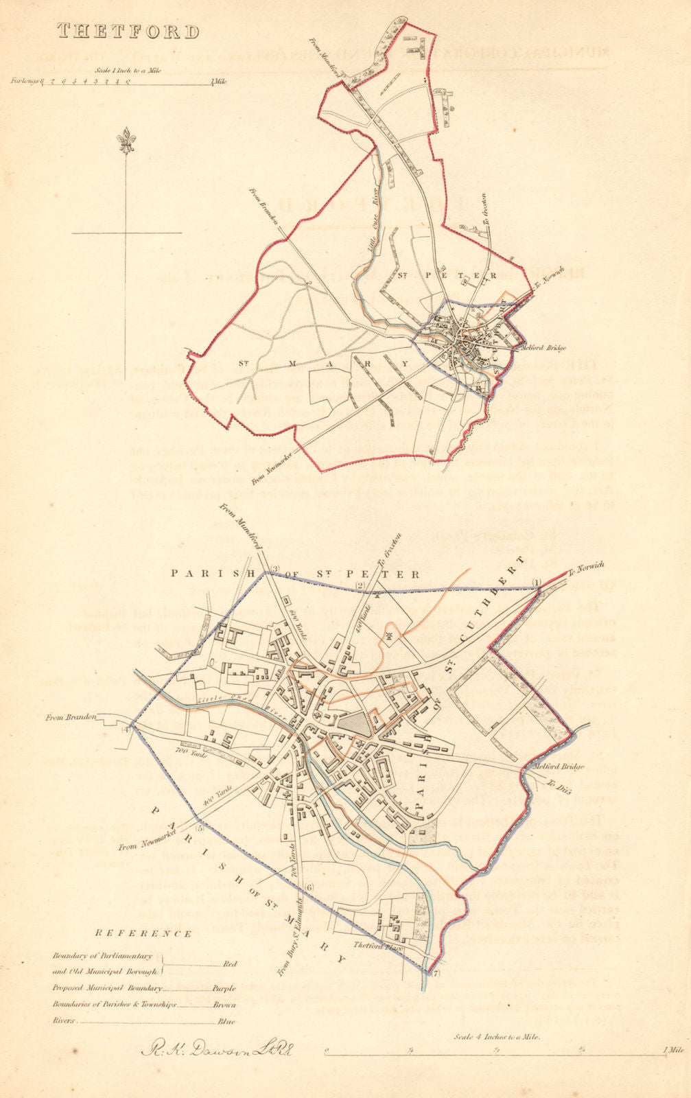 THETFORD borough/town plan. BOUNDARY COMMISSION. Norfolk. DAWSON 1837 ...