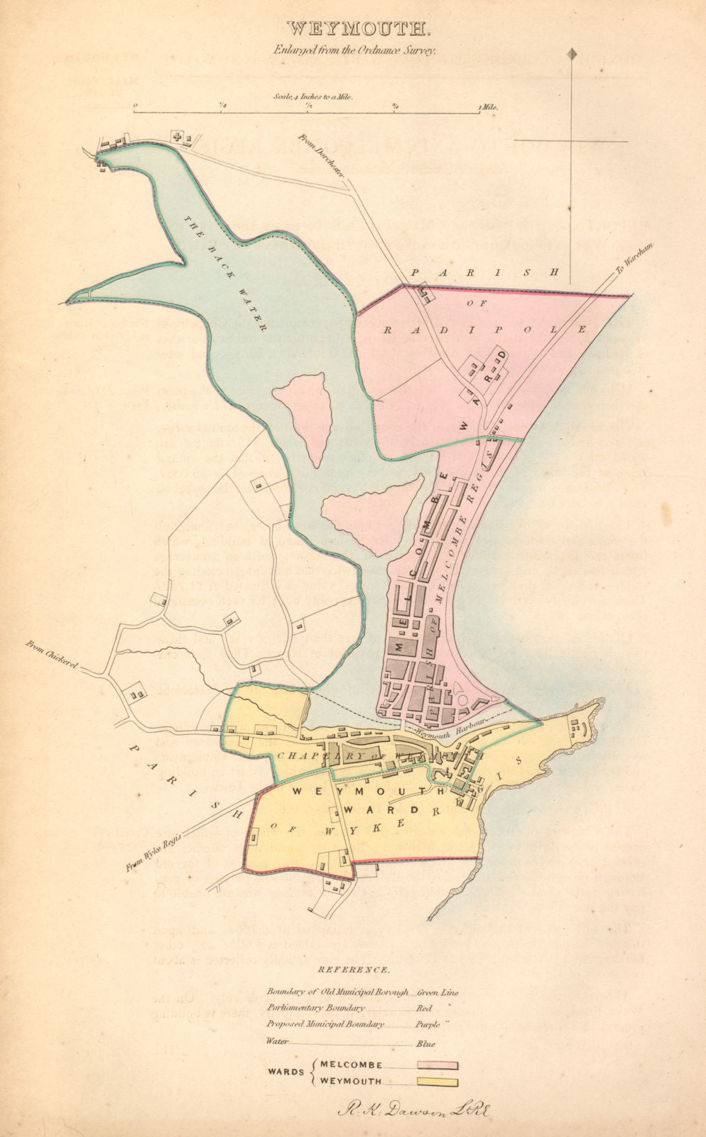 WEYMOUTH borough/town plan. BOUNDARY COMMISSION. Dorset. DAWSON 1837 ...