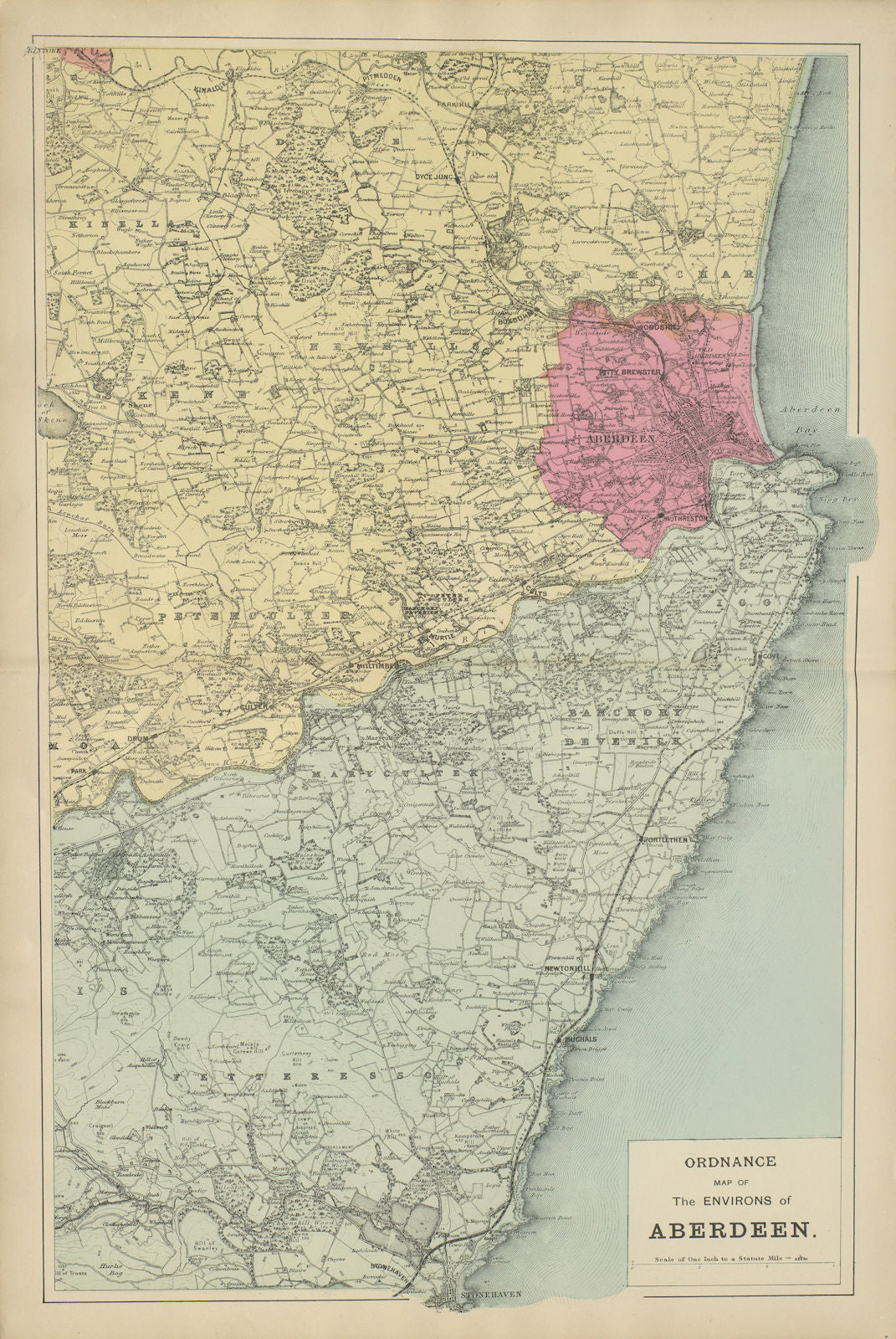 ABERDEEN & ENVIRONS Stonehaven antique map by GW BACON 1885 old ...