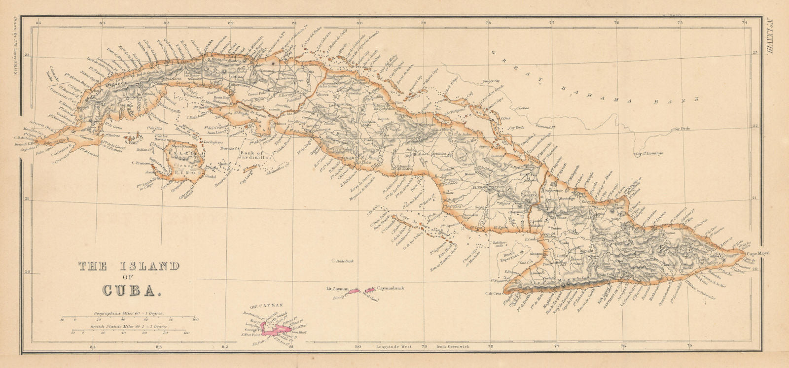 The Island of Cuba & the Cayman Islands. LOWRY 1860 old antique map ...