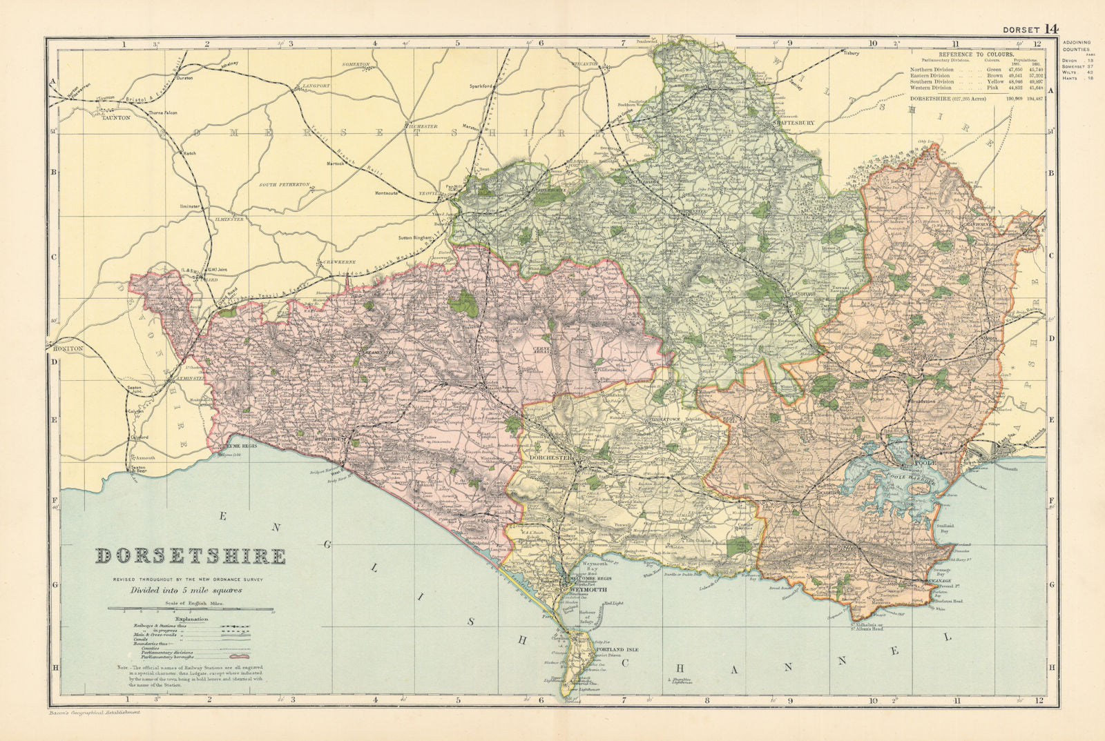 DORSETSHIRE antique county map by GW BACON 1895 old plan chart ...