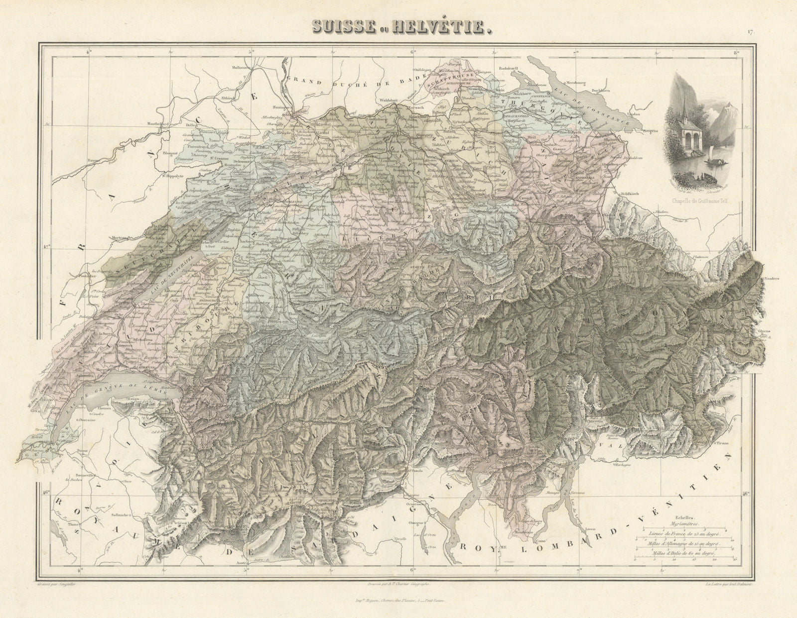 Suisse ou Helvétie by Migeon. Switzerland 1861 old antique map plan ...
