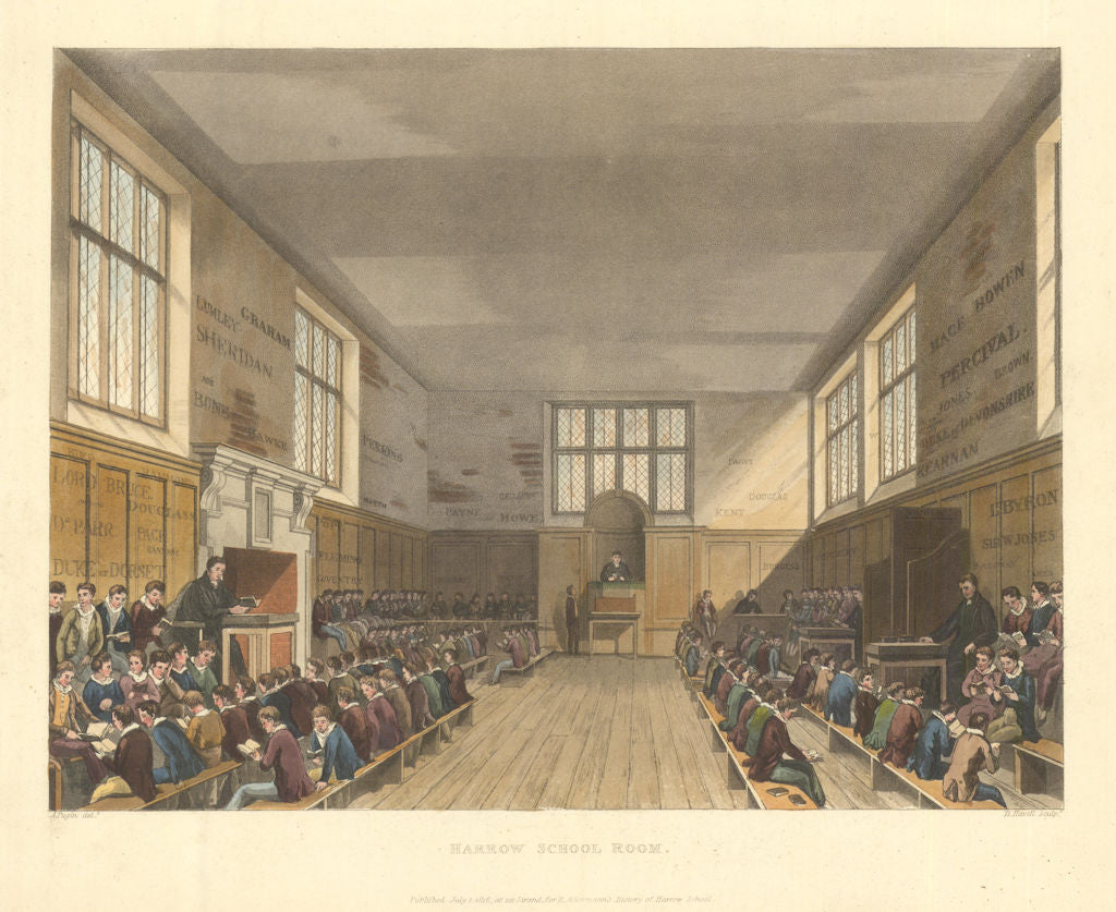 Harrow School Room. Fourth Form Room. Ackermann's schools 1816 old ...