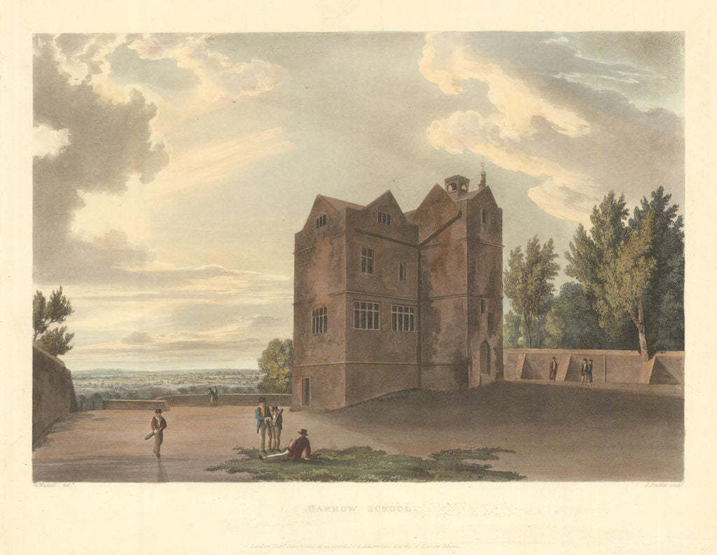 Harrow School. Ackermann's schools 1816 old antique vintage print ...