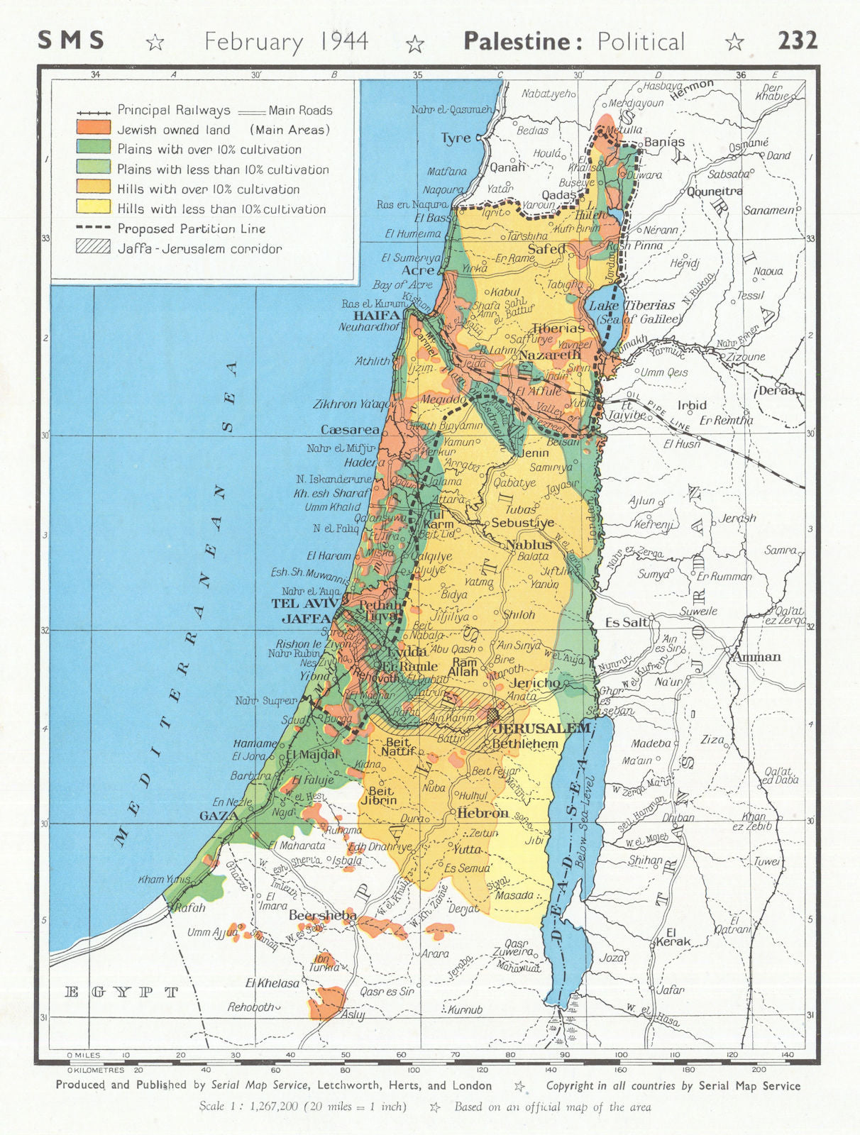 Palestine/Israel showing 1937 Peel Commission partition proposal. SMS ...
