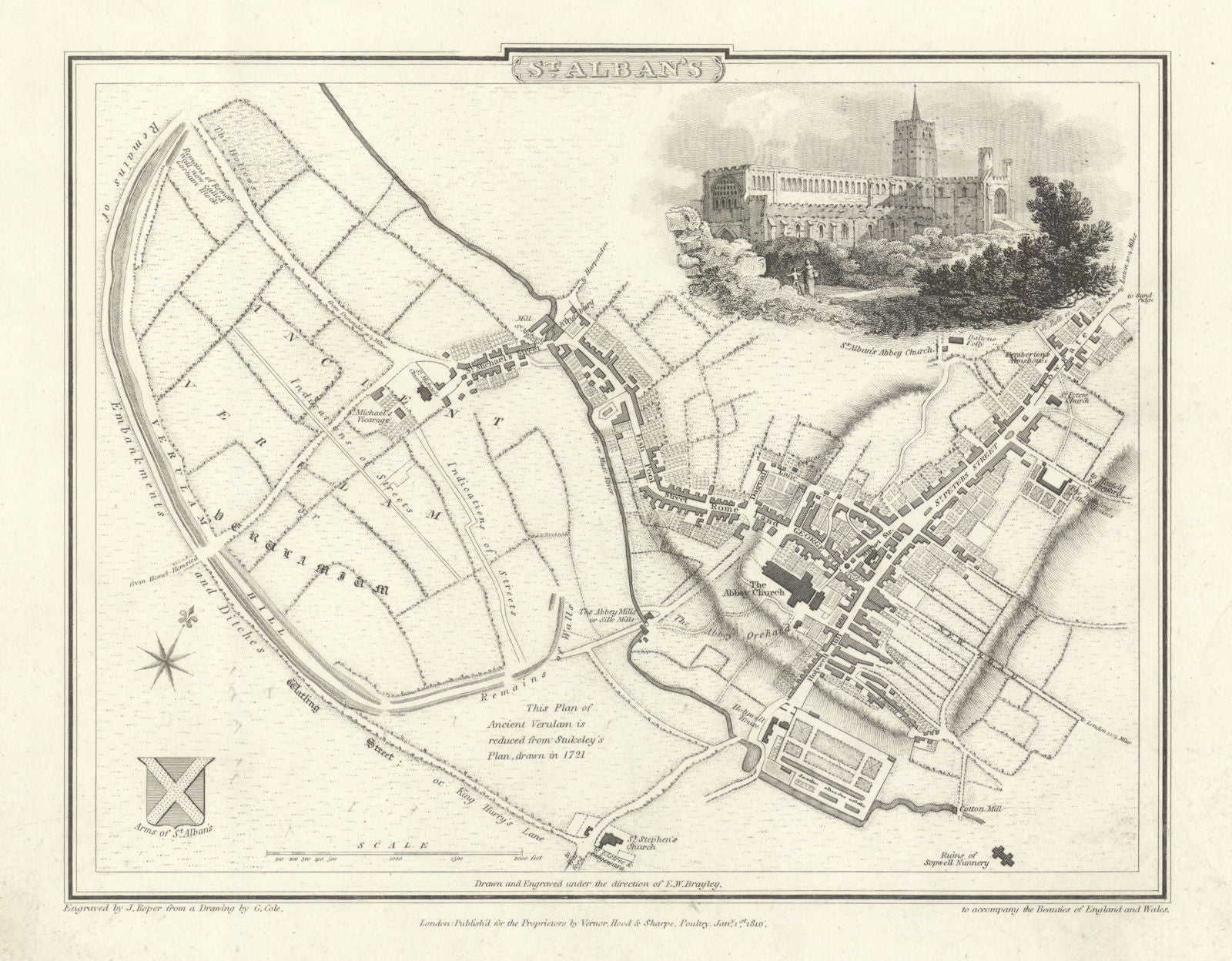 Antique town / city plan of St. Alban’s by George Cole & John Roper ...