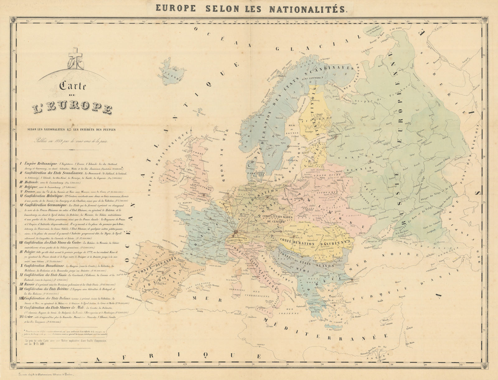 Carte de l’Europe selon les Nationalités &… Intérêts des Peuples. Peace ...