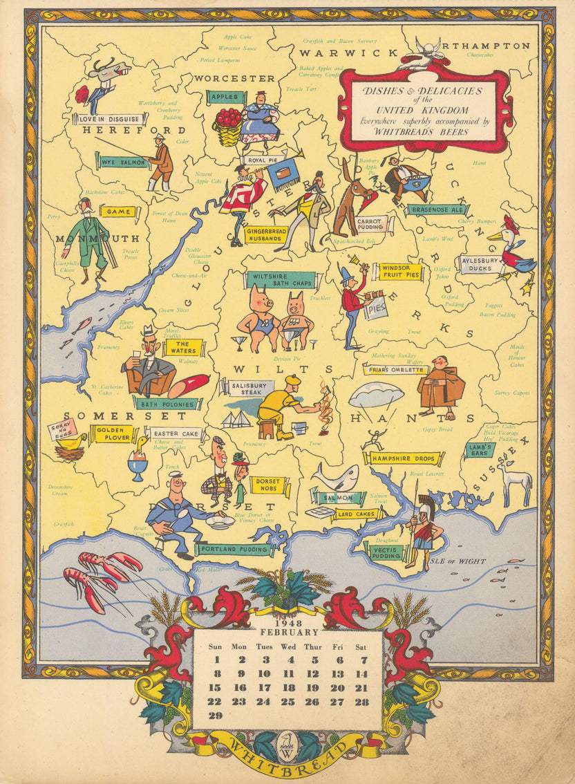 Central England delicacies—Gastronomic map—Whitbread calendar—February ...