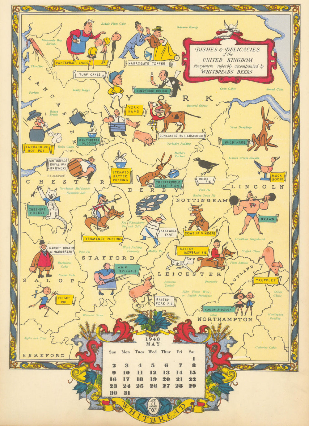 Midlands/Northern England delicacies—Gastronomic map—Whitbread calendar ...