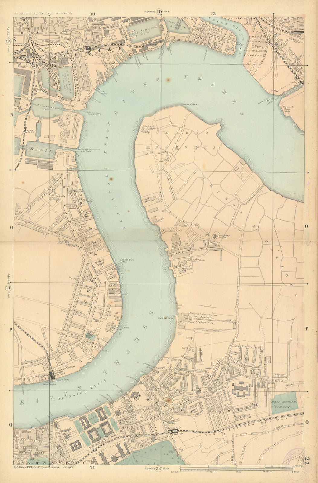 North GREENWICH Peninsula & BLACKWALL Cubitt Town West India Docks 1886 ...