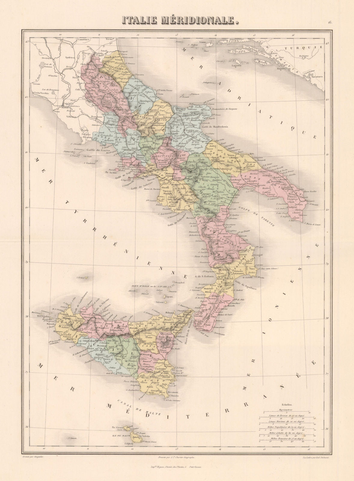 'Italie Méridionale'. MIGEON. Southern Italy 1883 old antique map plan ...