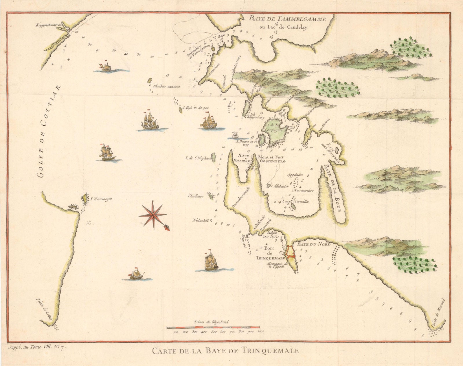 'Carte de la Baye de Trinquemale' BELLIN. Trincomalee, Sri Lanka c1764 ...