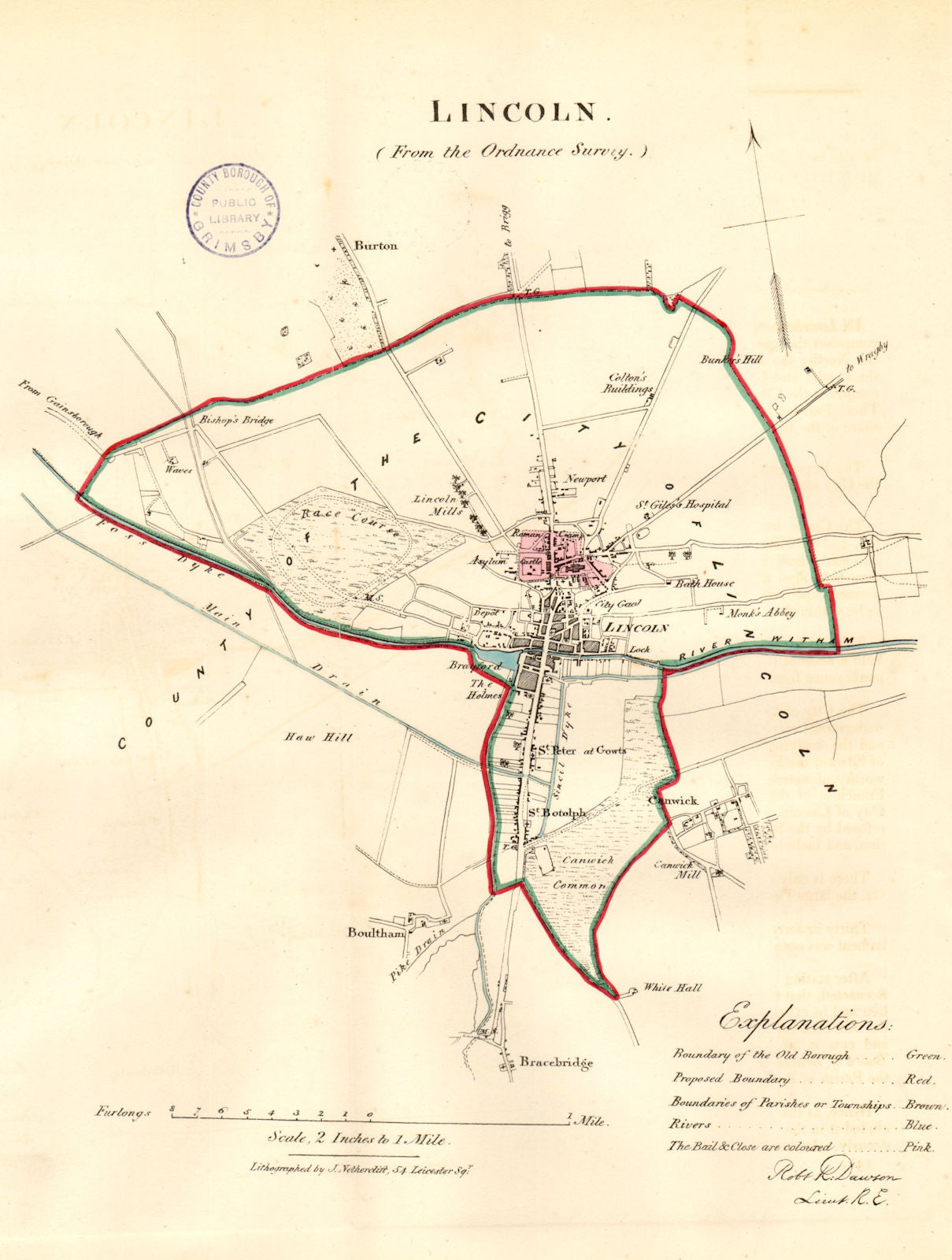 LINCOLN borough/town/city plan. REFORM ACT. Lincolnshire. DAWSON 1832 ...