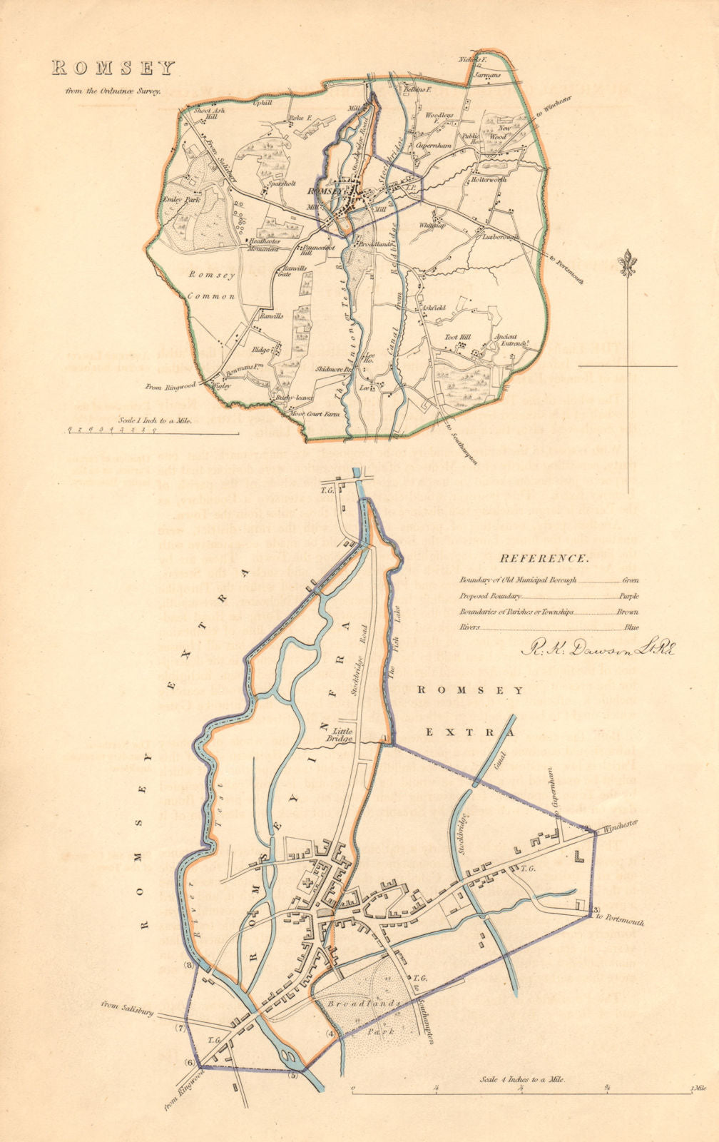 ROMSEY borough/town plan. BOUNDARY REVIEW. Hampshire. DAWSON 1837 old ...