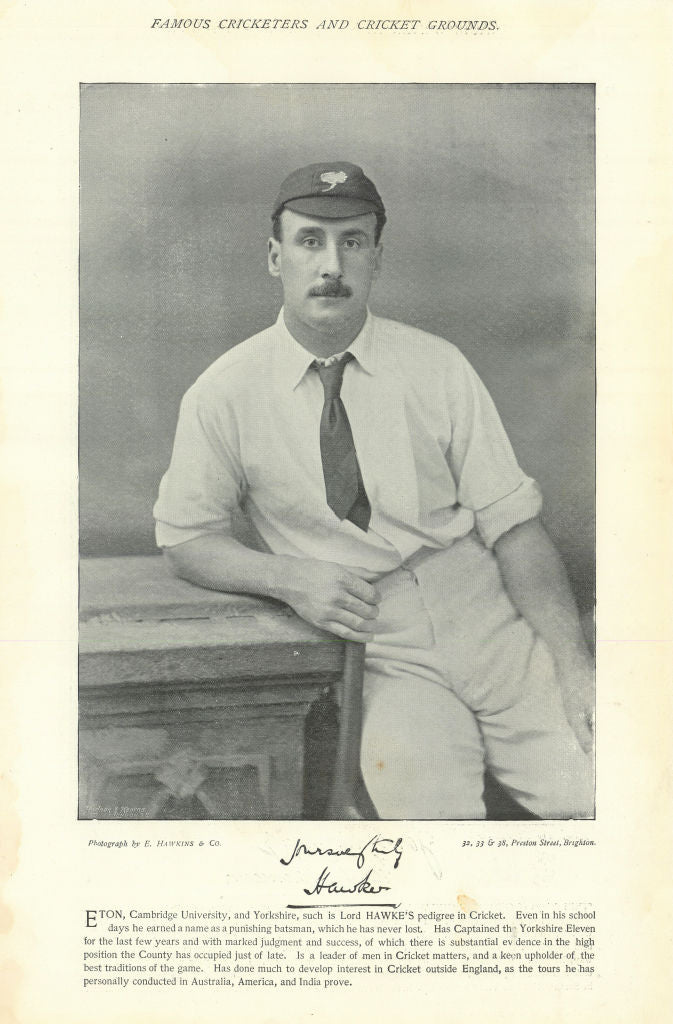 Martin Bladen, Lord Hawke. Batsman. Yorkshire cricketer 1895 old ...