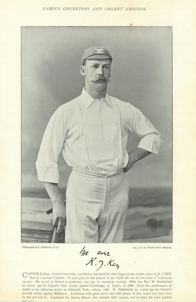 Kingsmill James Key. Batsman. Surrey cricketer 1895 old antique print ...