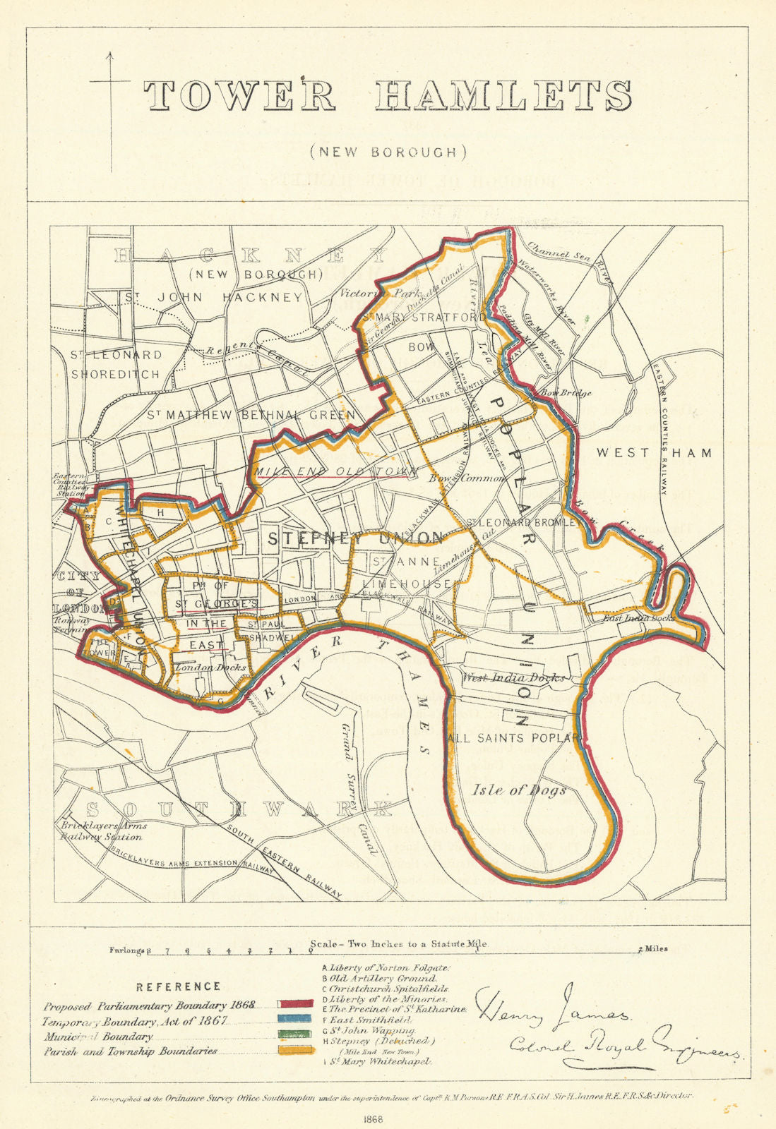 Tower Hamlets, London. JAMES. Parliamentary Boundary Commission 1868 ...