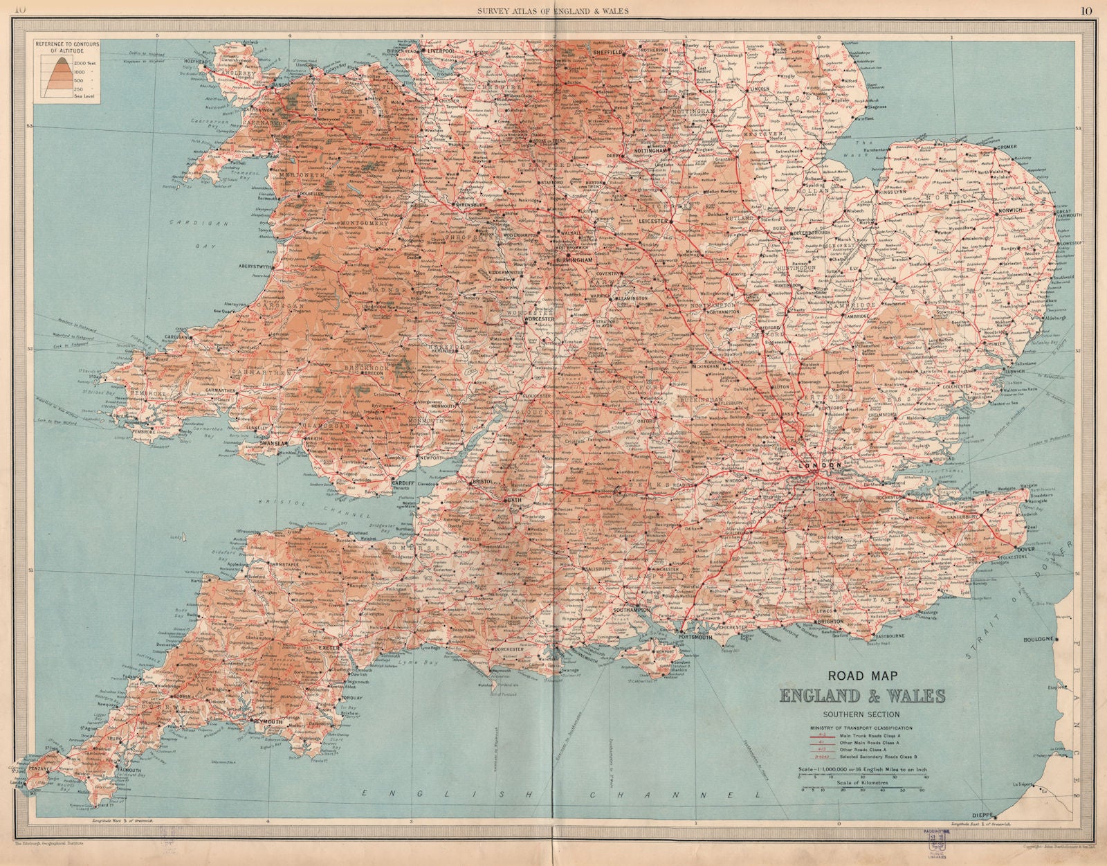 ENGLAND & WALES SOUTH. Road Map. A & B roads. Pre-motorways. LARGE 1939 ...