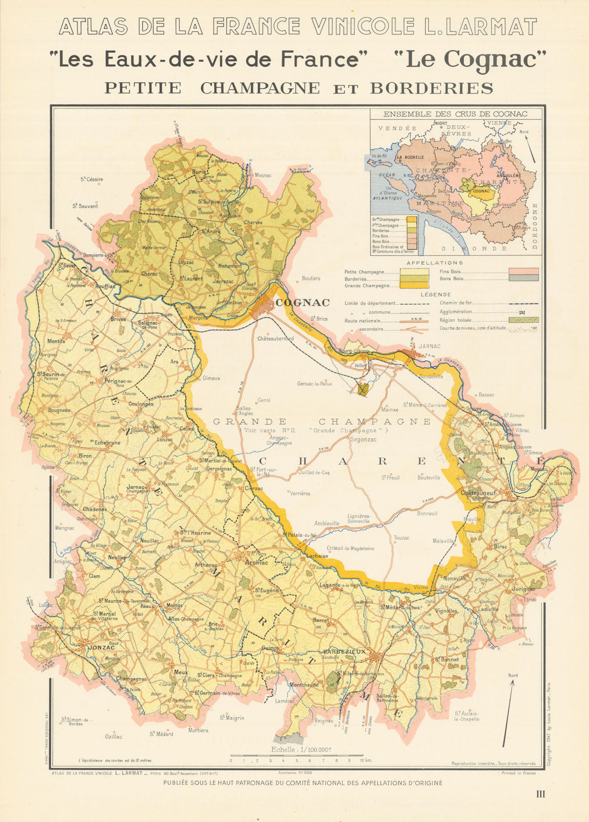 COGNAC BRANDY MAP Petite Champagne et Borderies. Charente Maritime ...