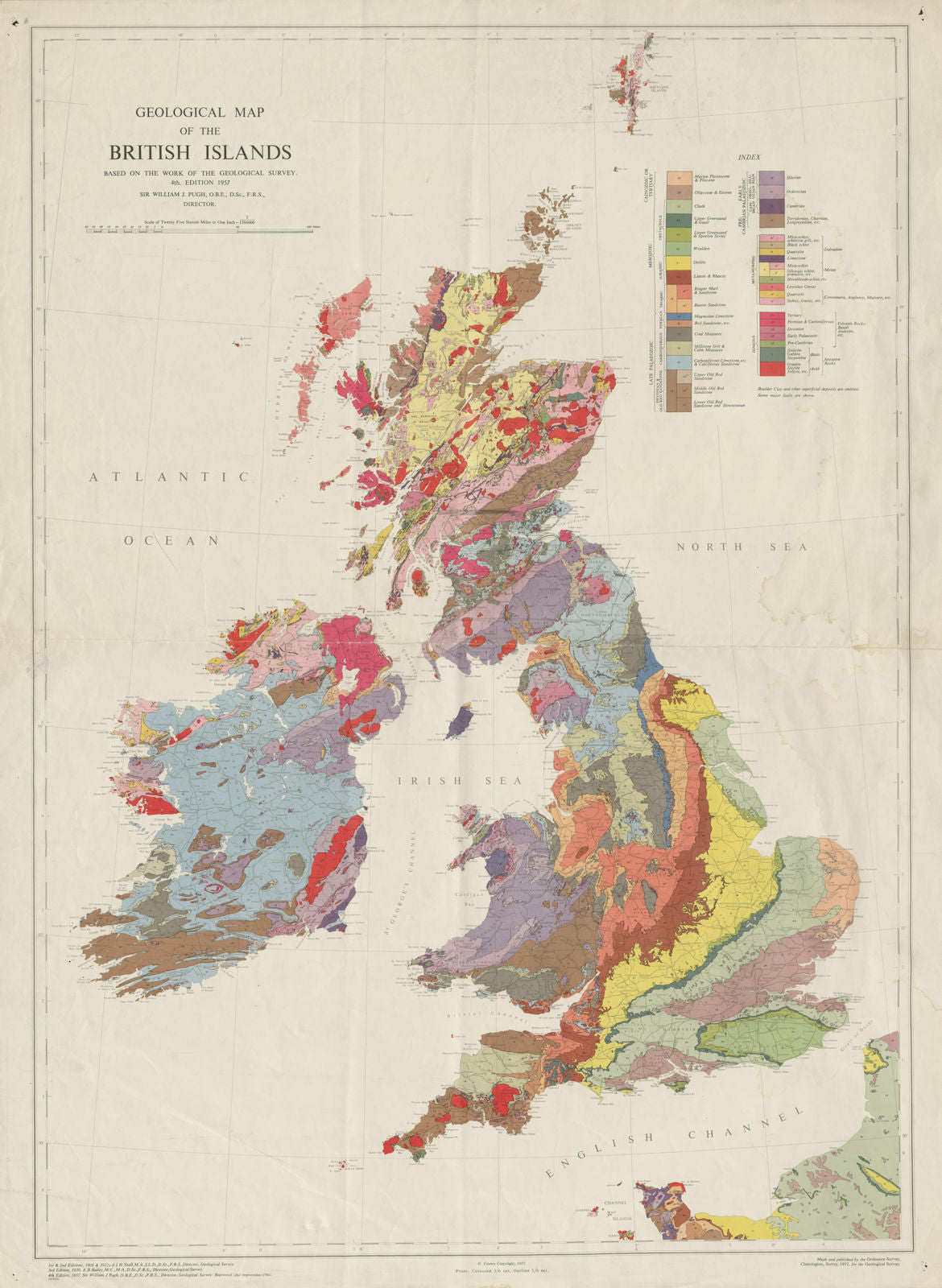 Geological map of the British Islands. Vintage survey. British Isles ...