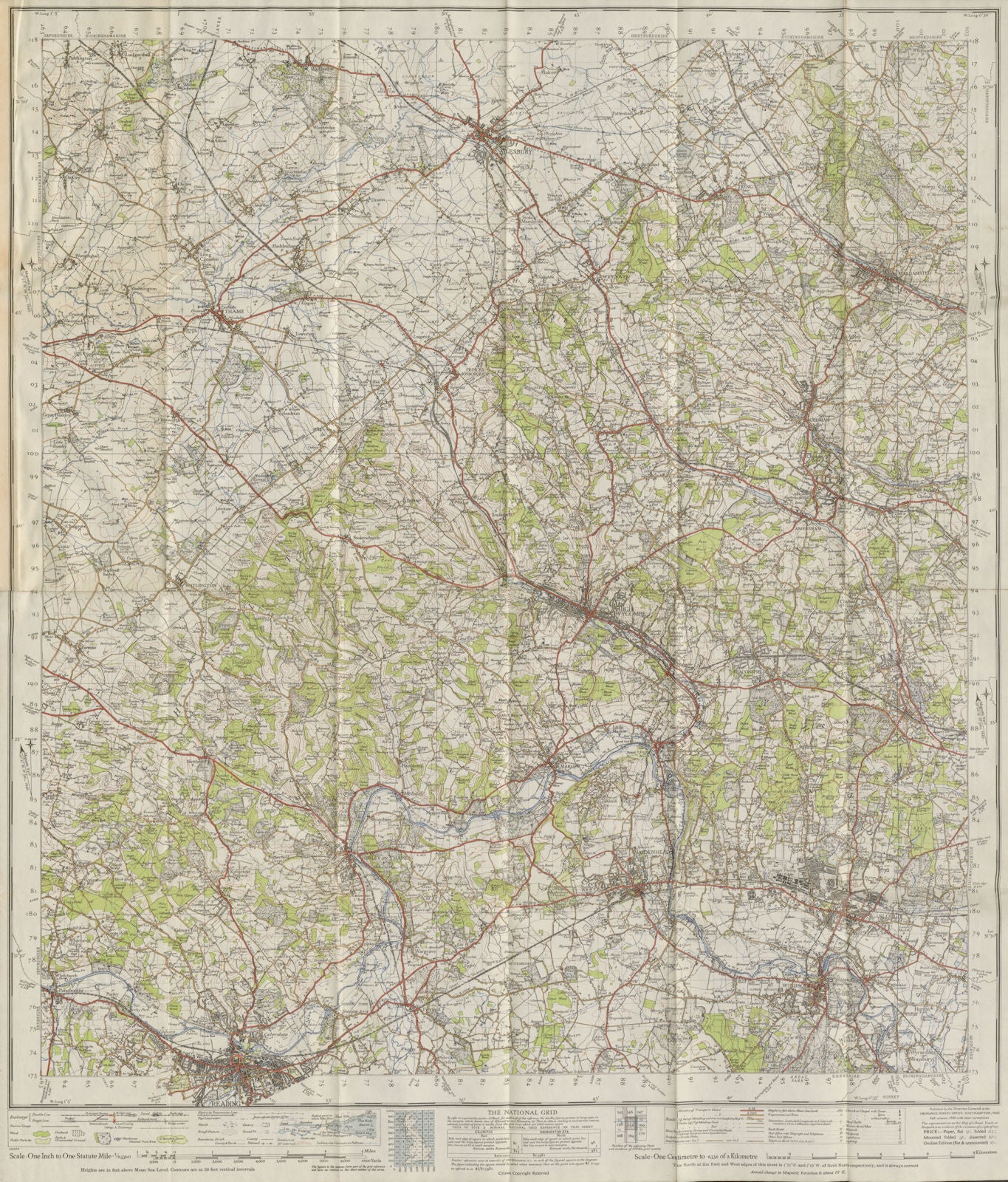 Vintage Ordnance Survey OS map sheet 159 Chiltern Hills & Thames Valley ...