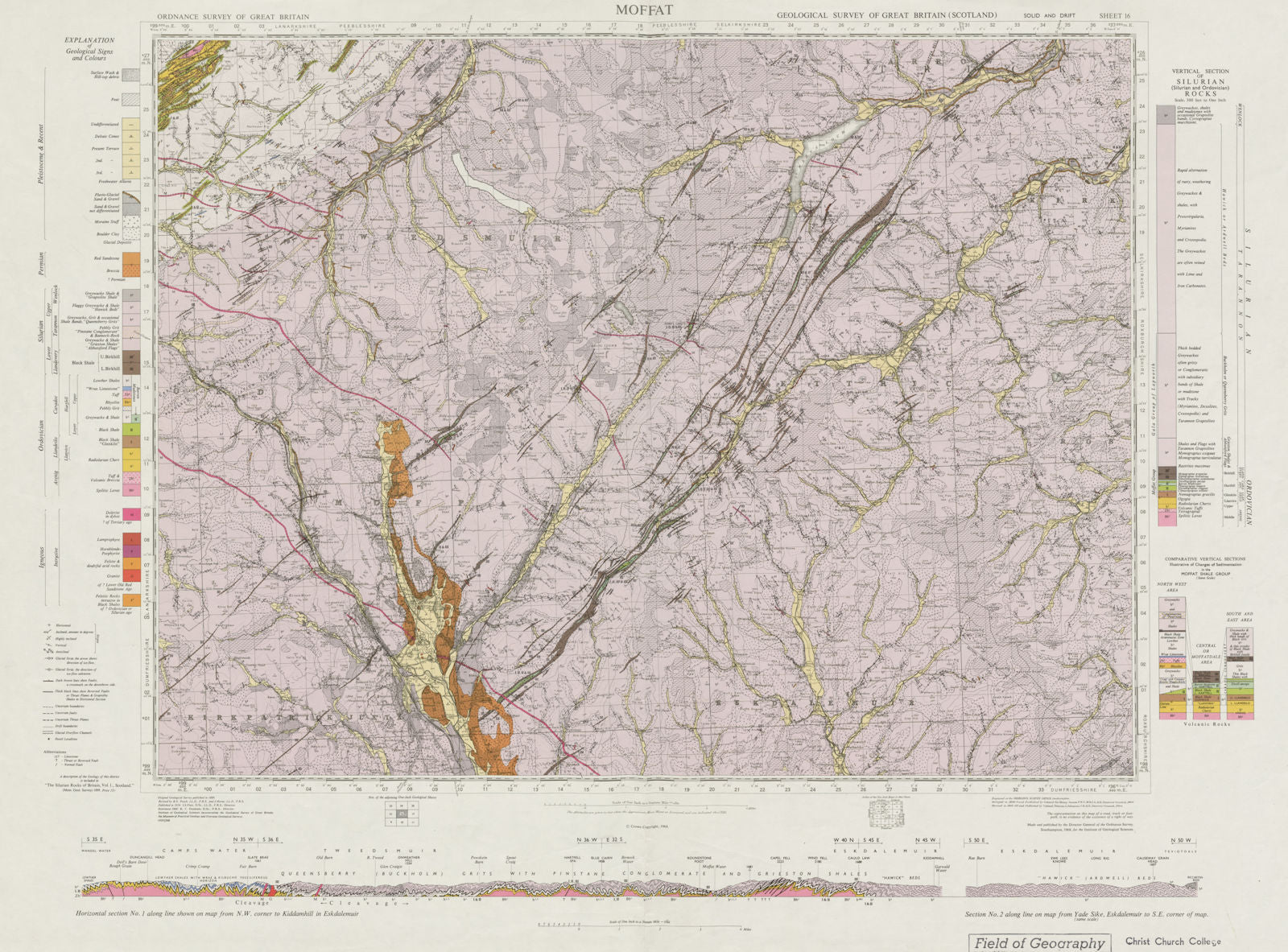 Moffat. Vintage geological survey map. Sheet 16. Scotland 1968 old ...