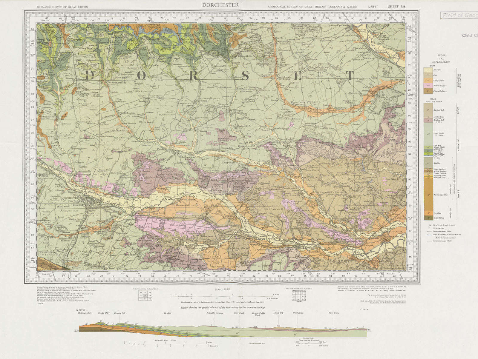 Dorchester. Vintage geological survey map. Sheet 328. Dorset Dorset ...