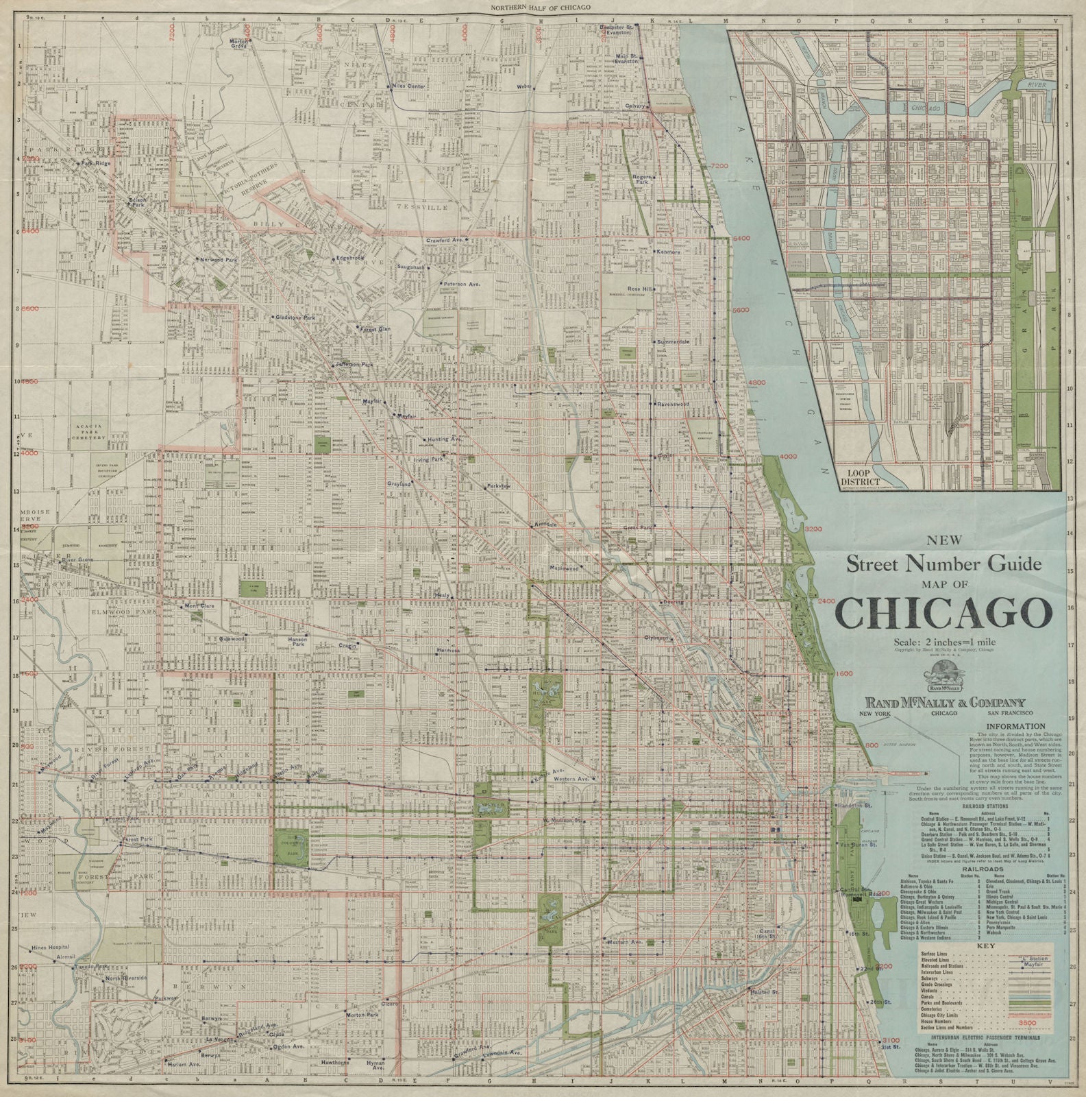 CHICAGO. New Street Number Guide map. North sheet. RAND MCNALLY c1925 ...