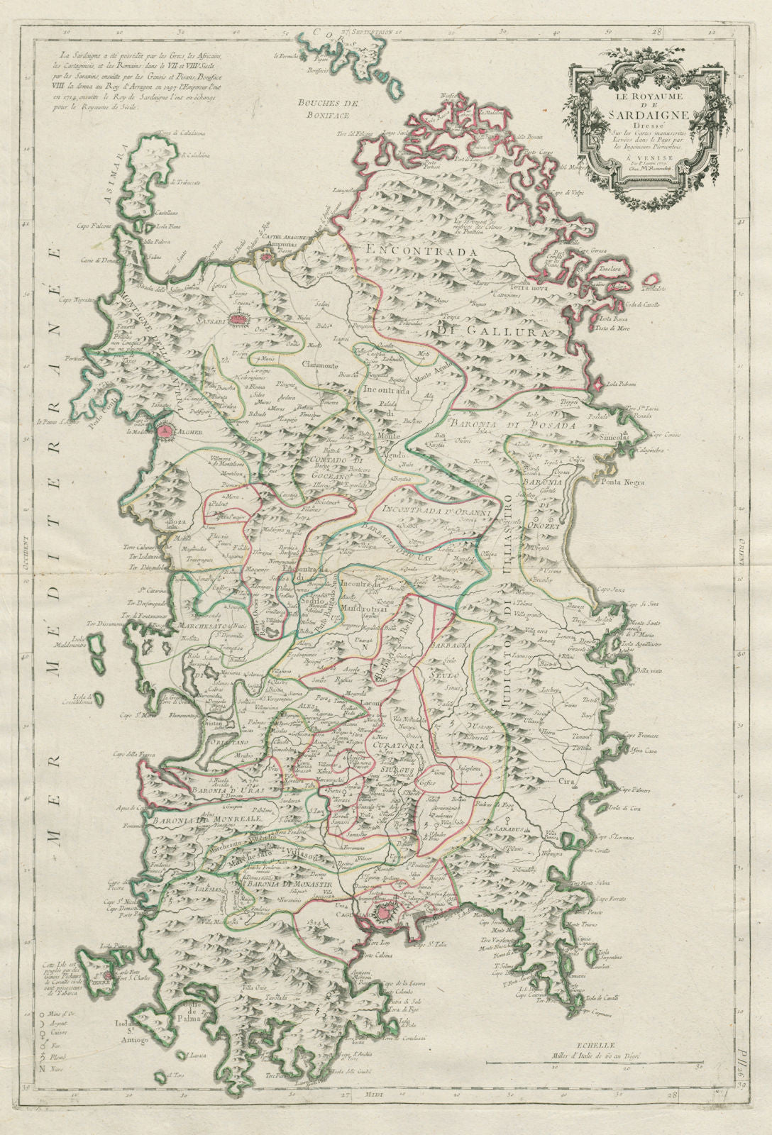 "Le Royaume de Sardaigne". Sardinia Italy. SANTINI 1784 old antique map ...