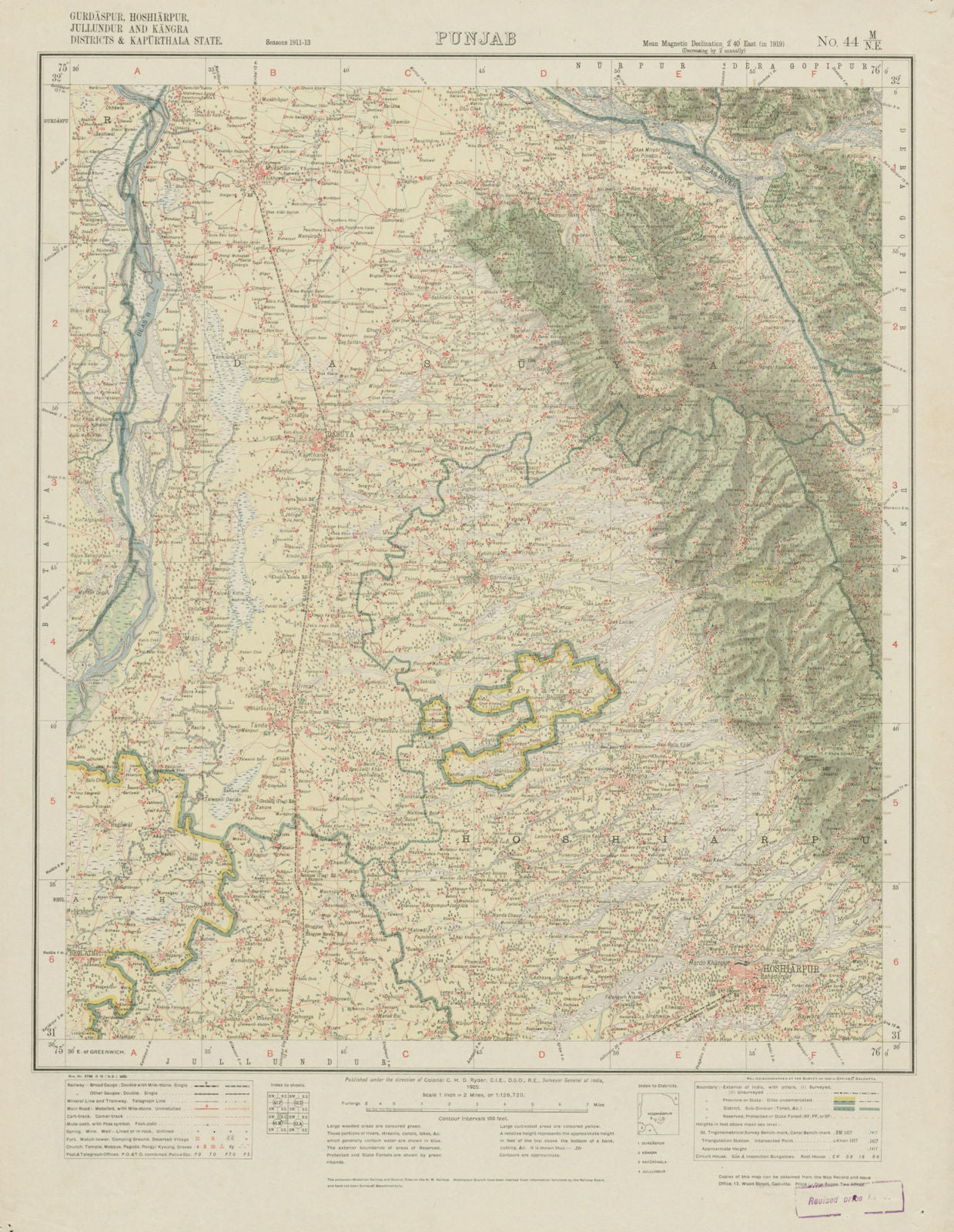 SURVEY OF INDIA 44 M/NE Pakistan Punjab Hoshiarpur Dasuya Mukerian 1920 ...