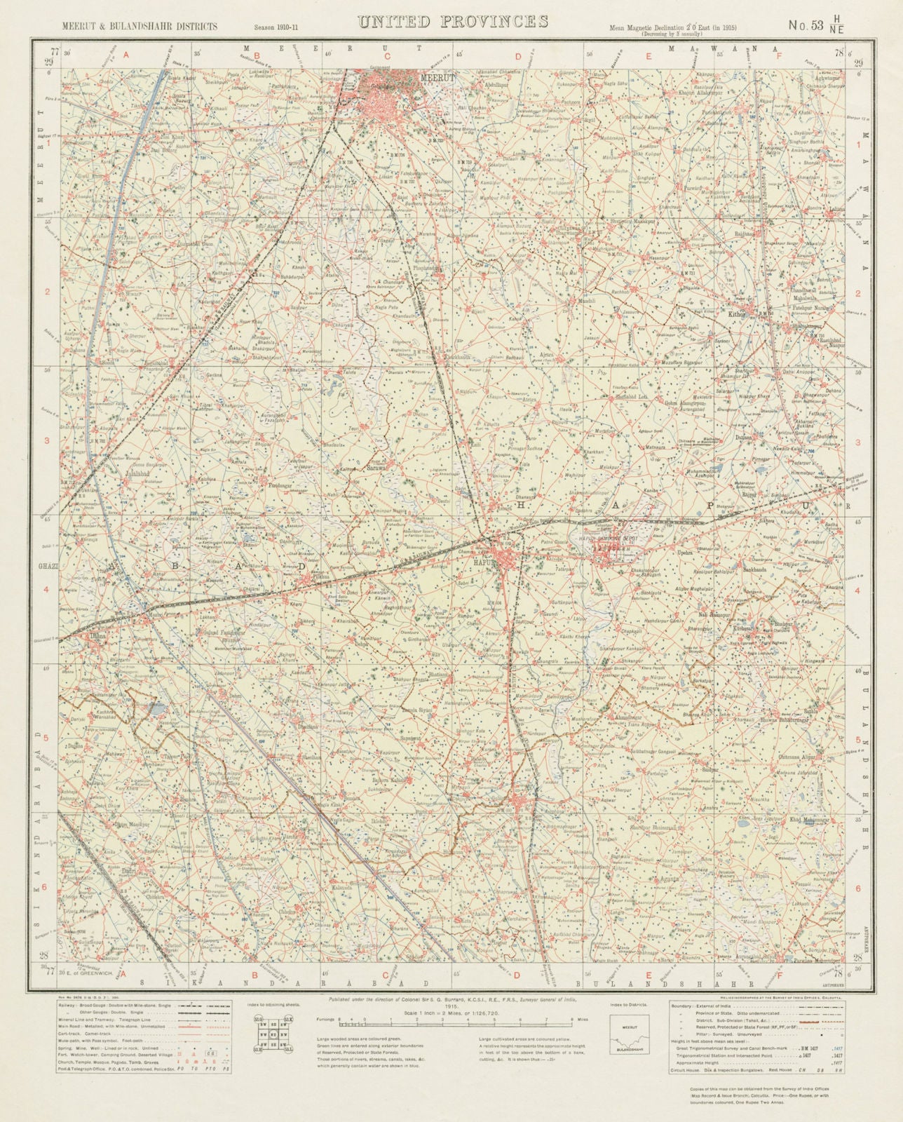 SURVEY OF INDIA 53 H/NE Uttar Pradesh Meerut Hapur Dasna Gulaothi Dadri ...