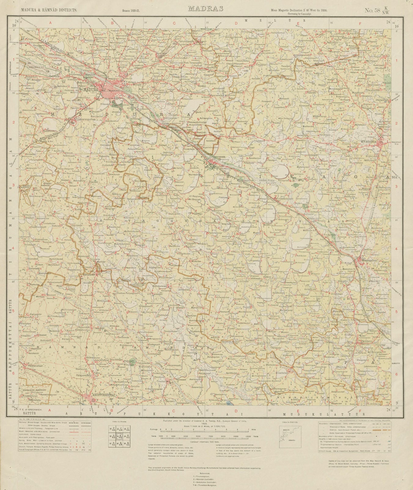 SURVEY OF INDIA 58 K/NW Tamil Nadu Madurai Aruppukkottai Sivaganga 1925 ...