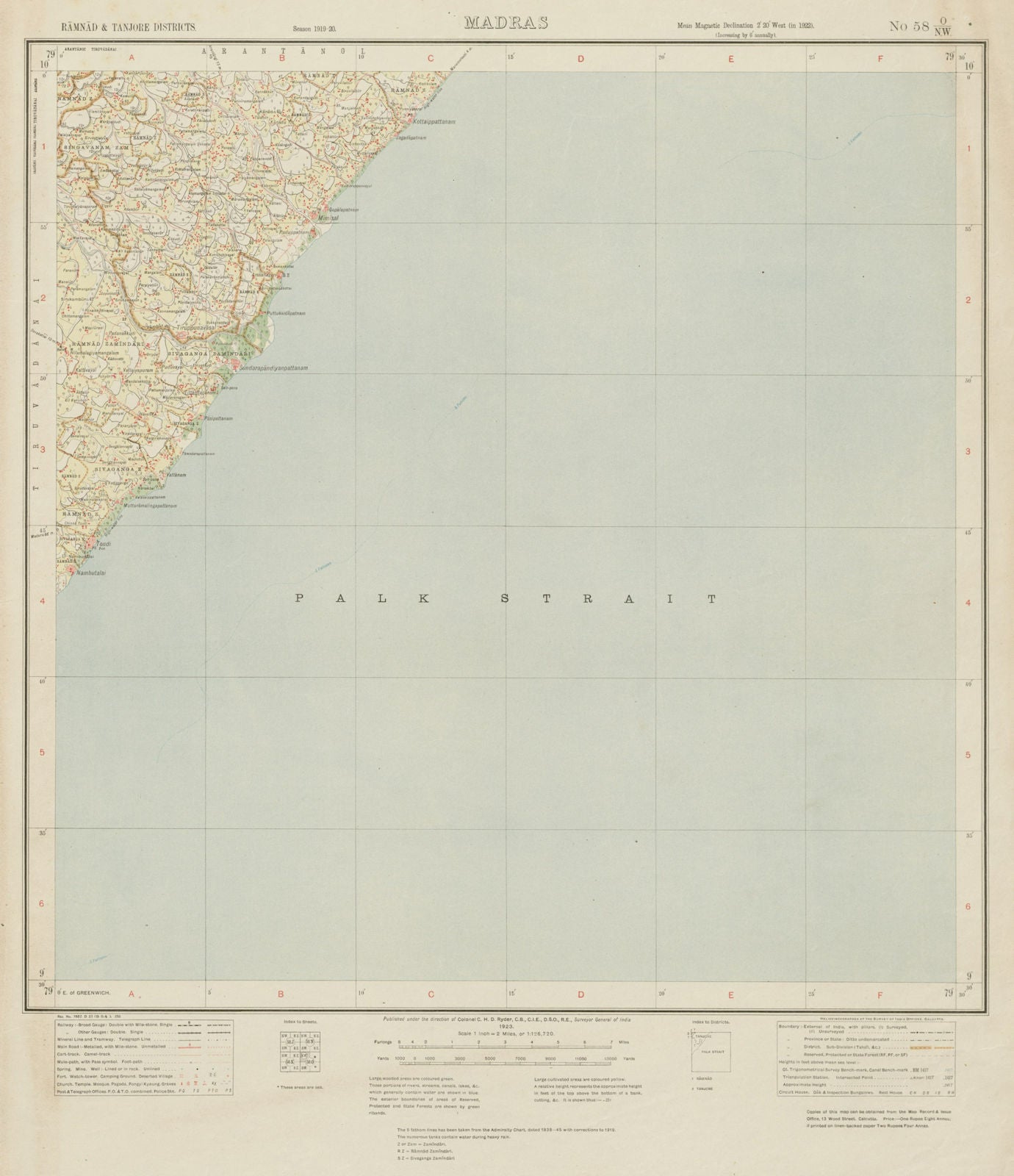 SURVEY OF INDIA 58 O/NW Tamil Nadu Thondi Kottaippattanam Palk Strait ...