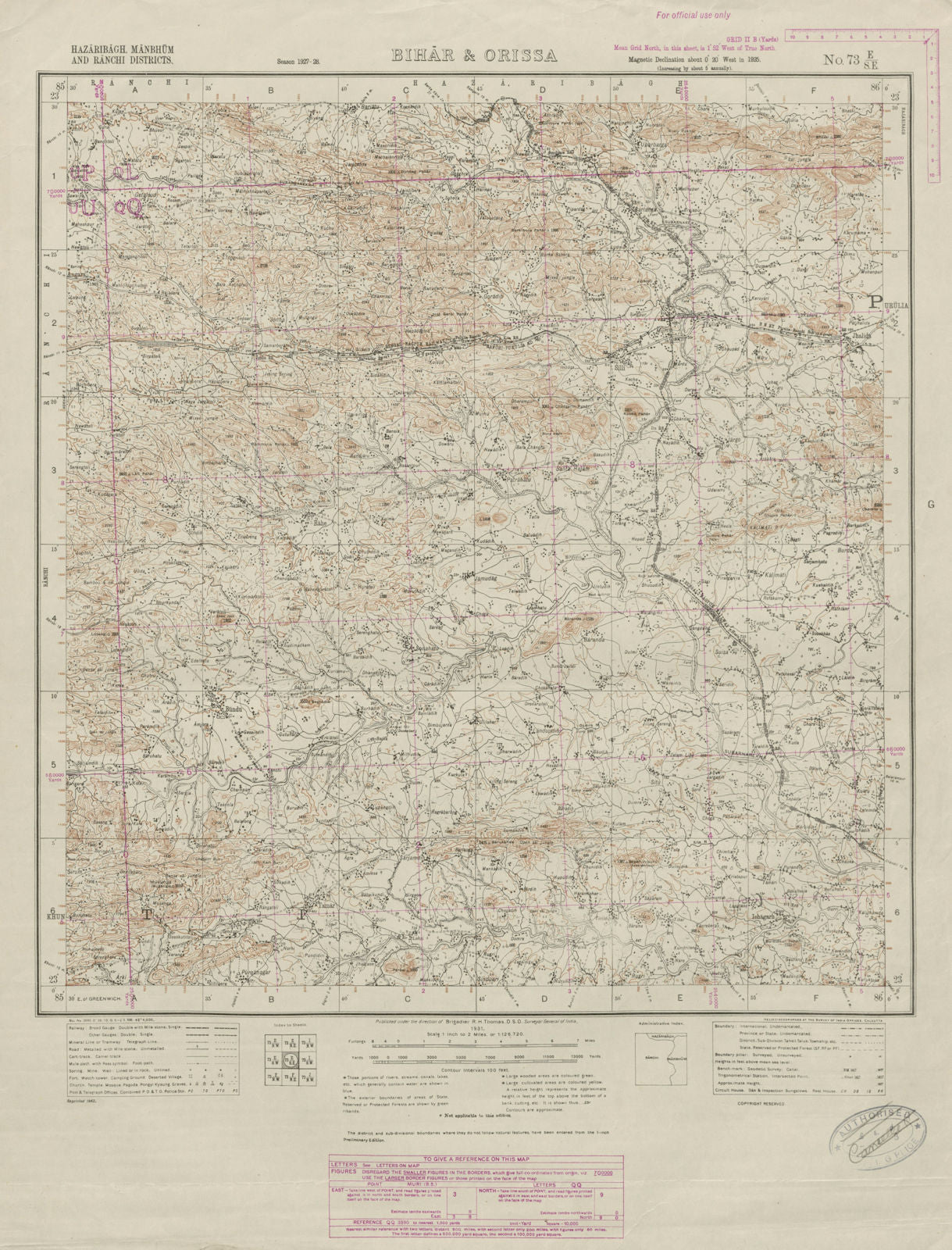 SURVEY OF INDIA 73 E/SE West Bengal Muri Tamar Jhalda Bundu Lotang Kuda ...