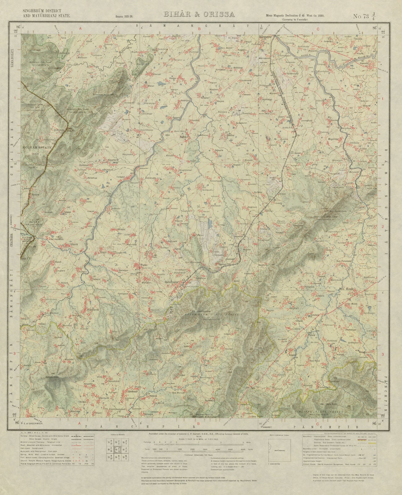 SURVEY OF INDIA 73 J/4 Odisha Rairangpur Badampahar Jadida Kuldiha 1926 ...