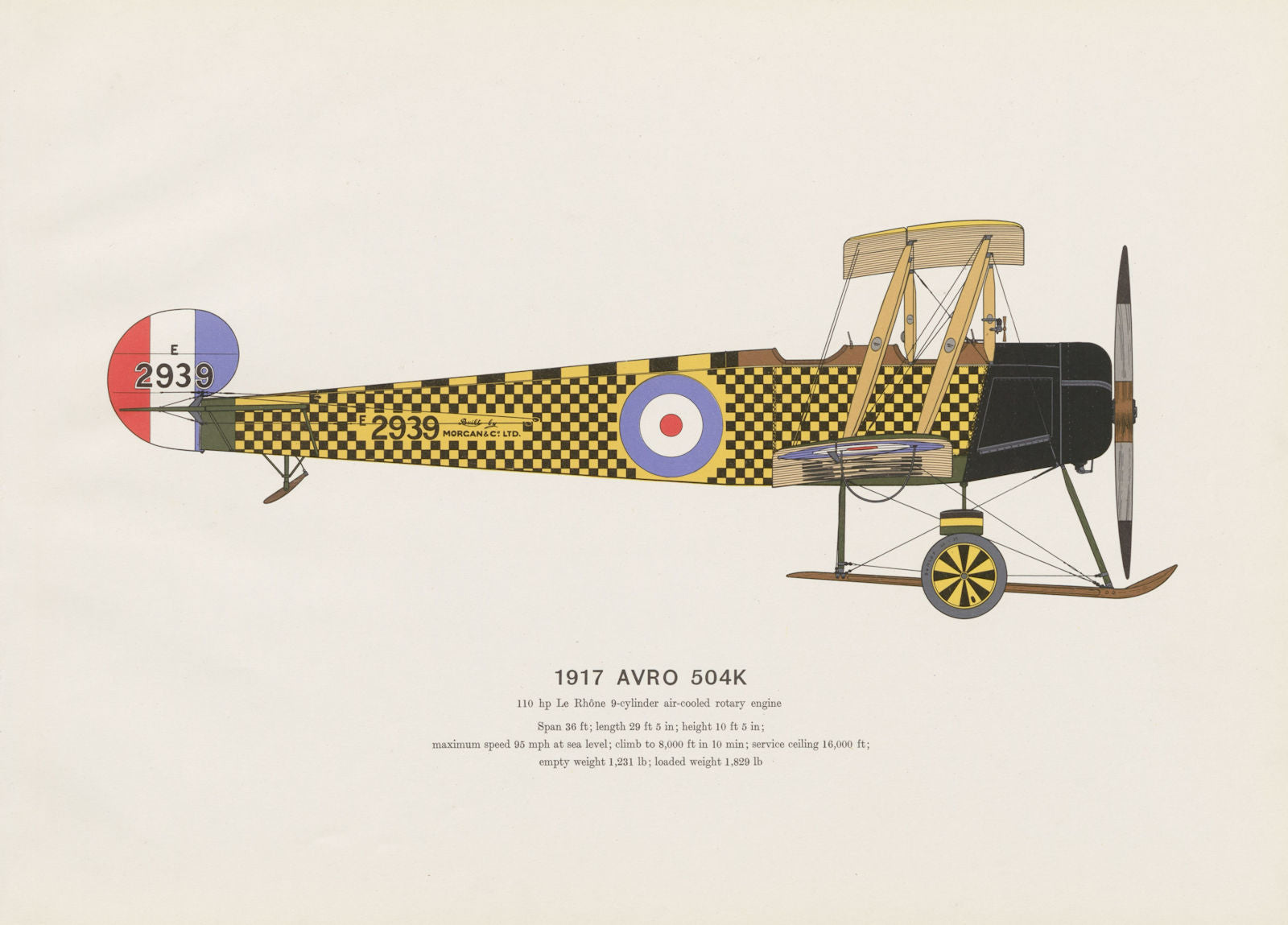 Avro 504K (1917) vintage aeroplane print by Roy Cross. UK 1962 old ...