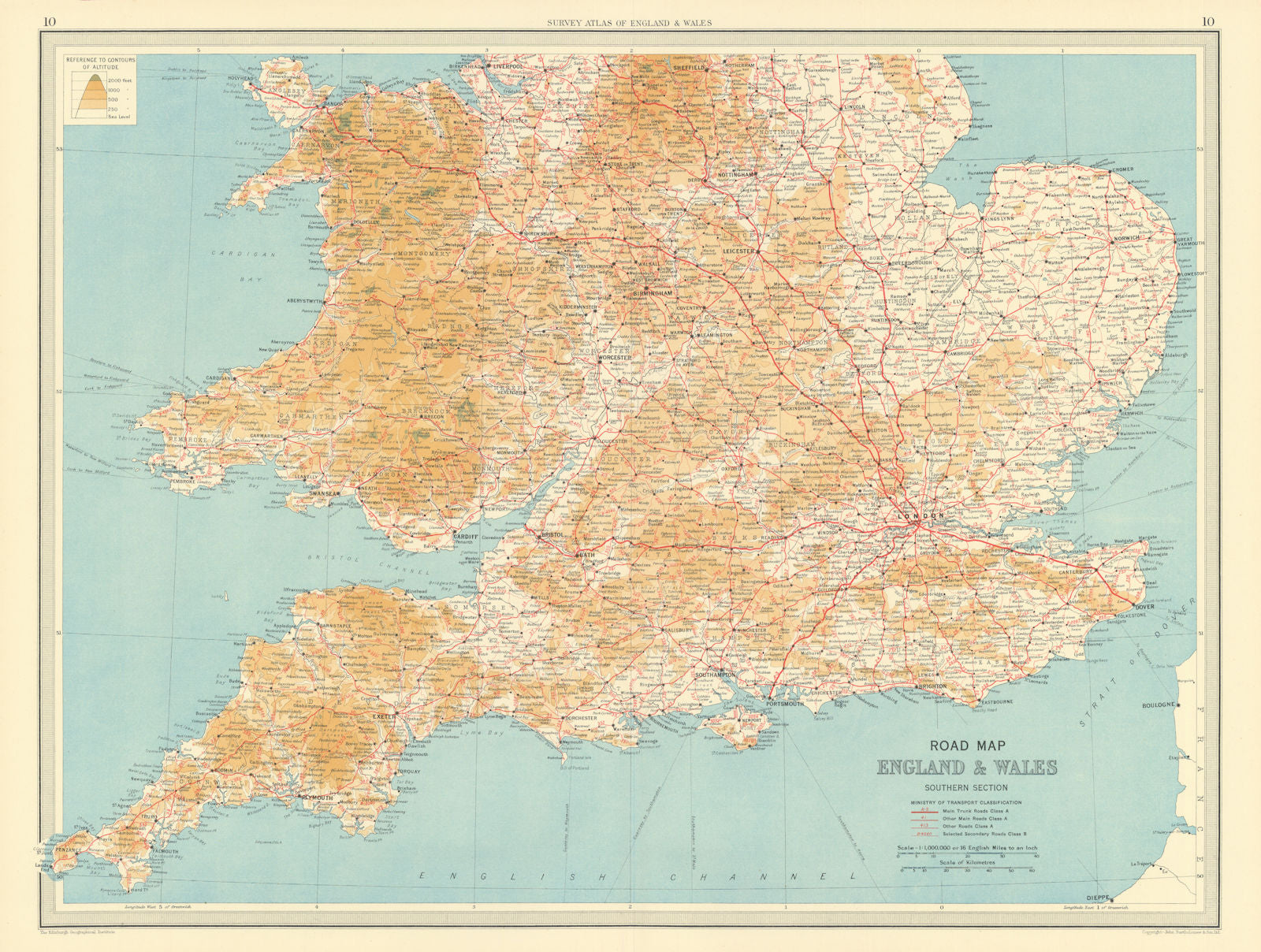 ENGLAND & WALES SOUTH Road Map A & B roads Pre-motorways. LARGE 1939 ...