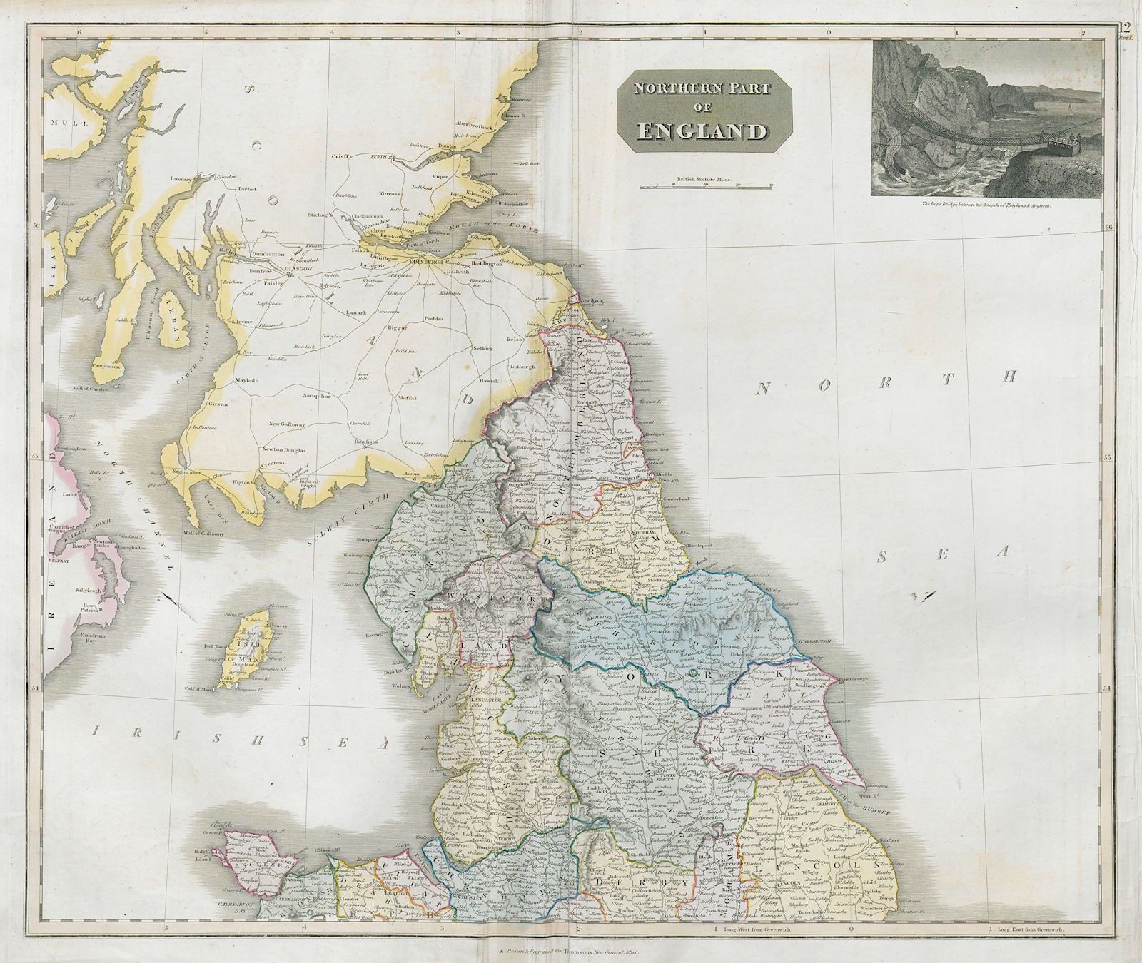 Northern part of England. Coach roads. THOMSON 1830 old antique map ...