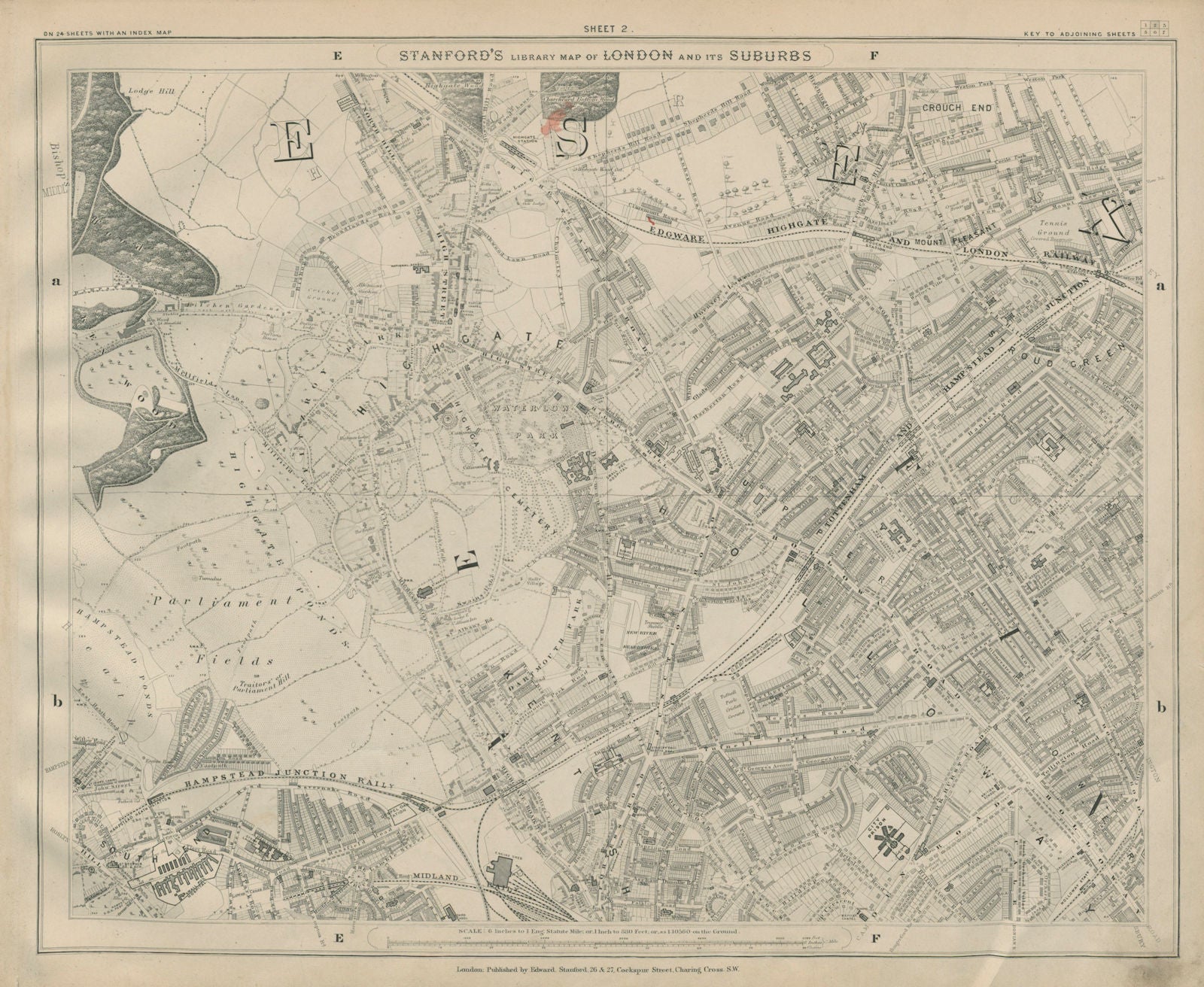 Stanford Library map of London Sheet 2 Highgate Crouch End Holloway ...