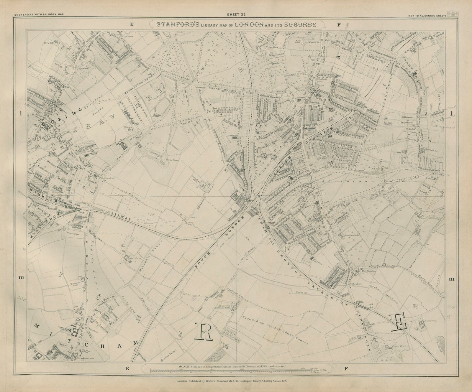 Stanford Library map of London Sheet 22 Tooting Streatham Norbury ...