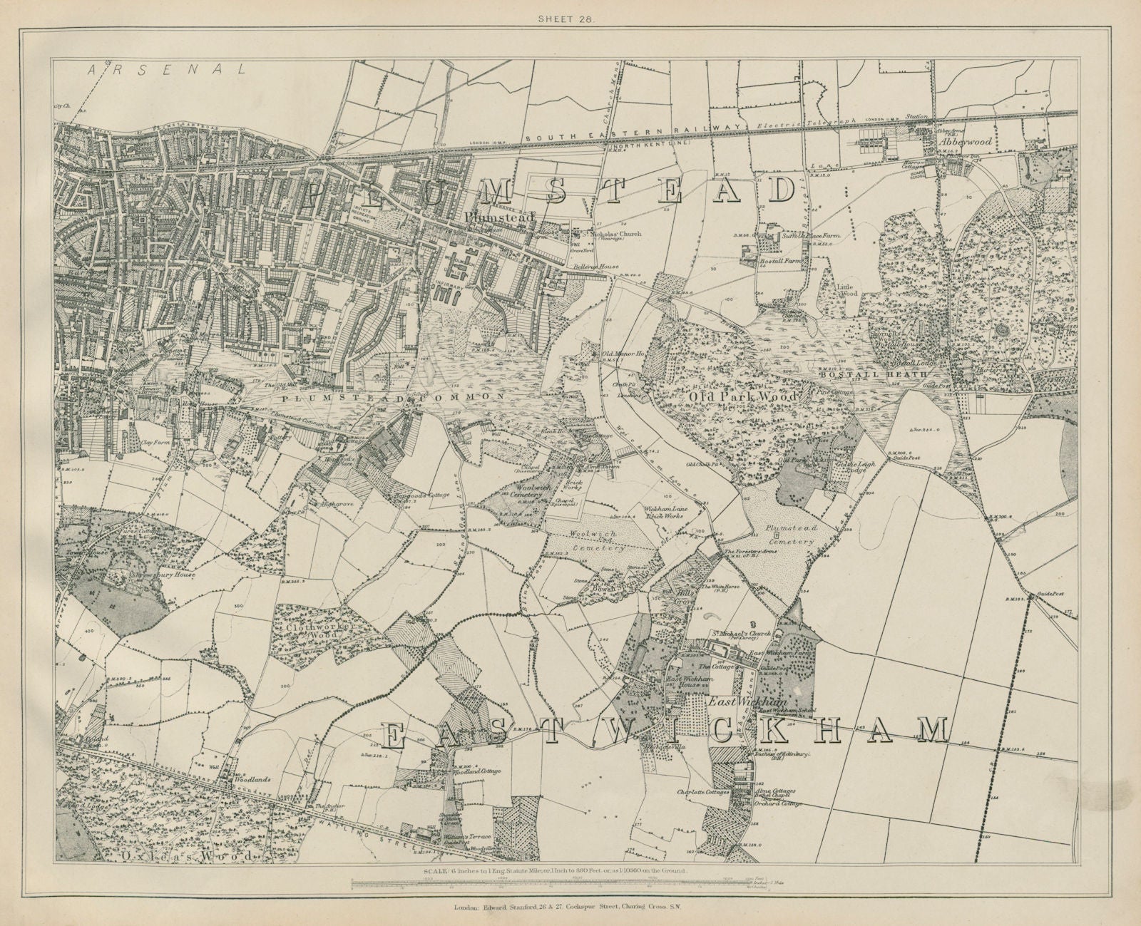 Stanford Library map of London Sheet 28 Plumstead East Wickham Abbey ...