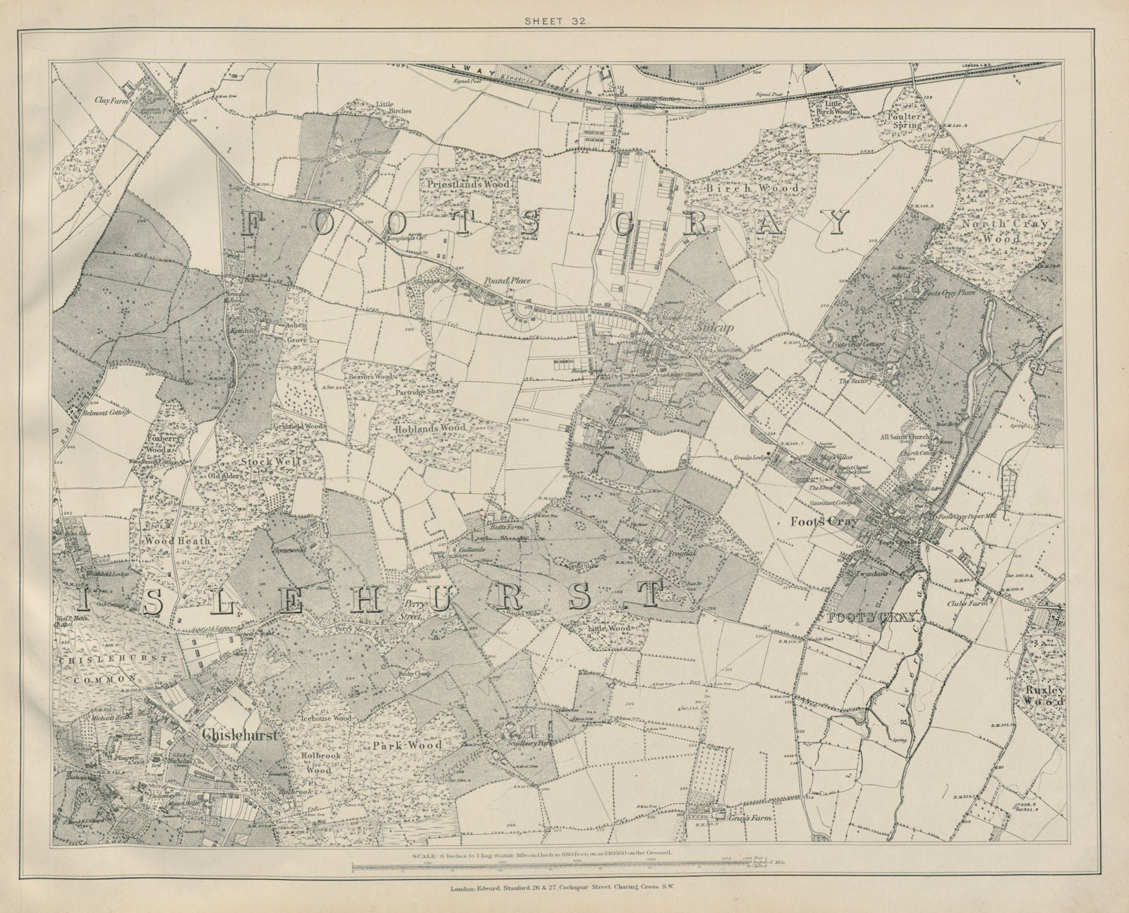 Stanford Library map of London Sheet 32 Chislehurst Foots Cray Sidcup ...