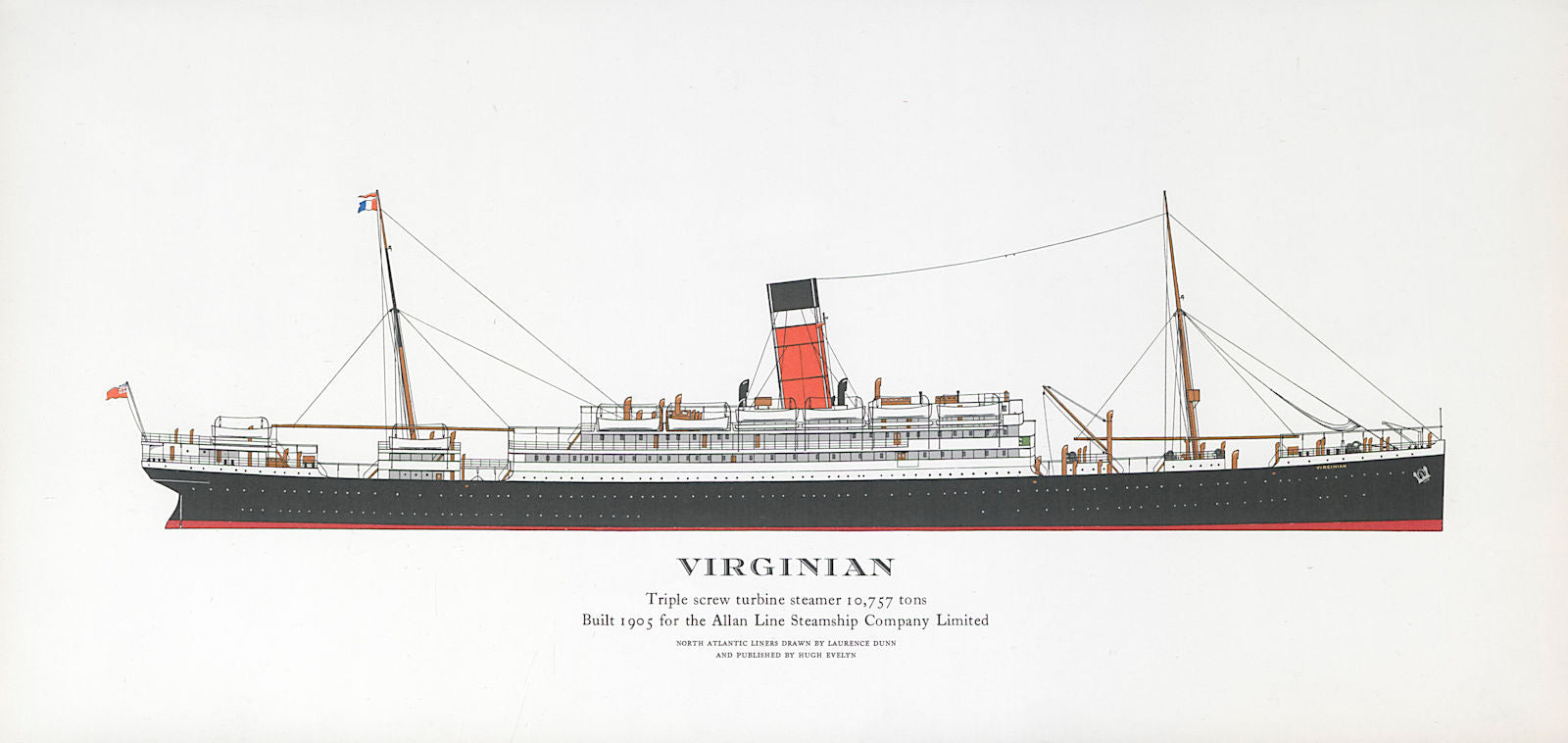 Virginian ocean liner 1905. Allan Line / Swedish-American Drottningholm ...