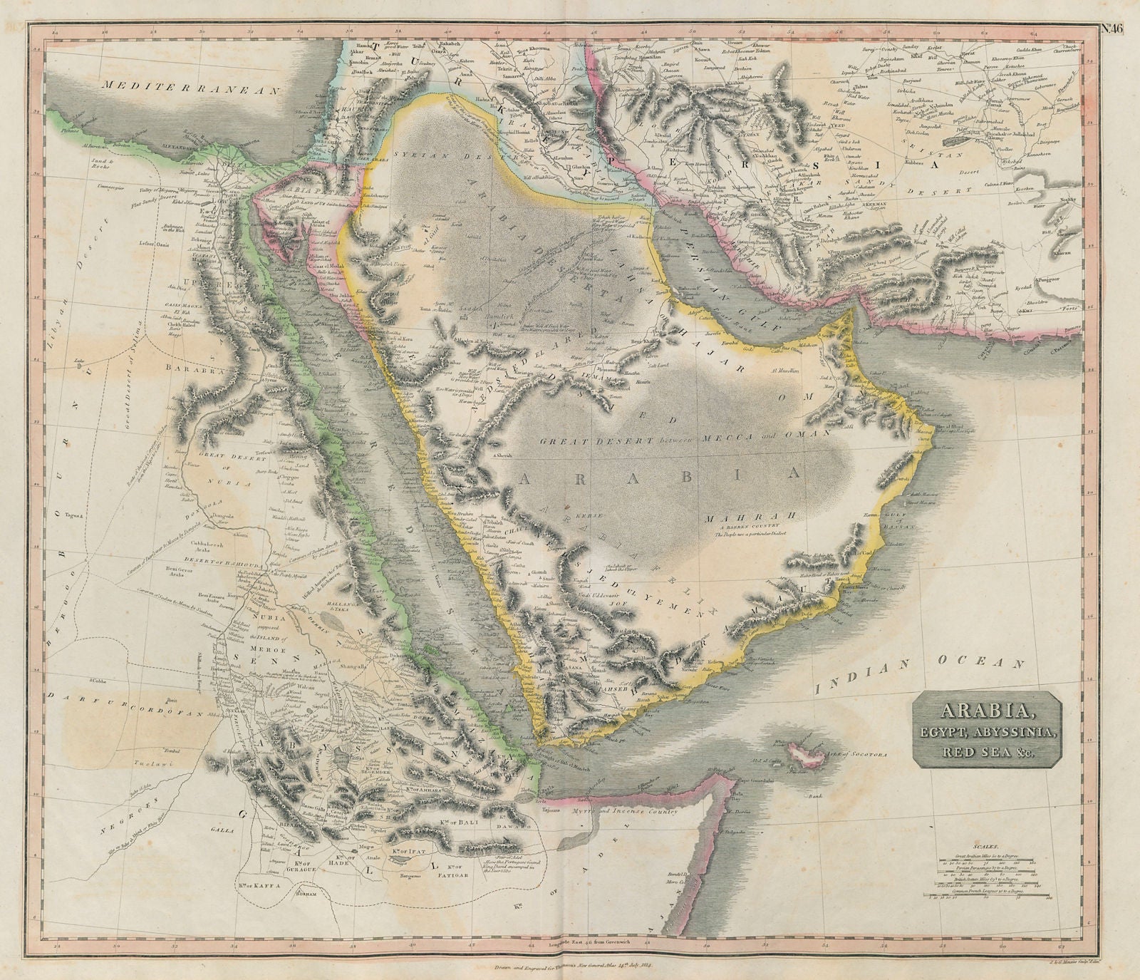 "Arabia, Egypt, Abyssinia, Red Sea" Hajj caravan routes. THOMSON 1817 ...