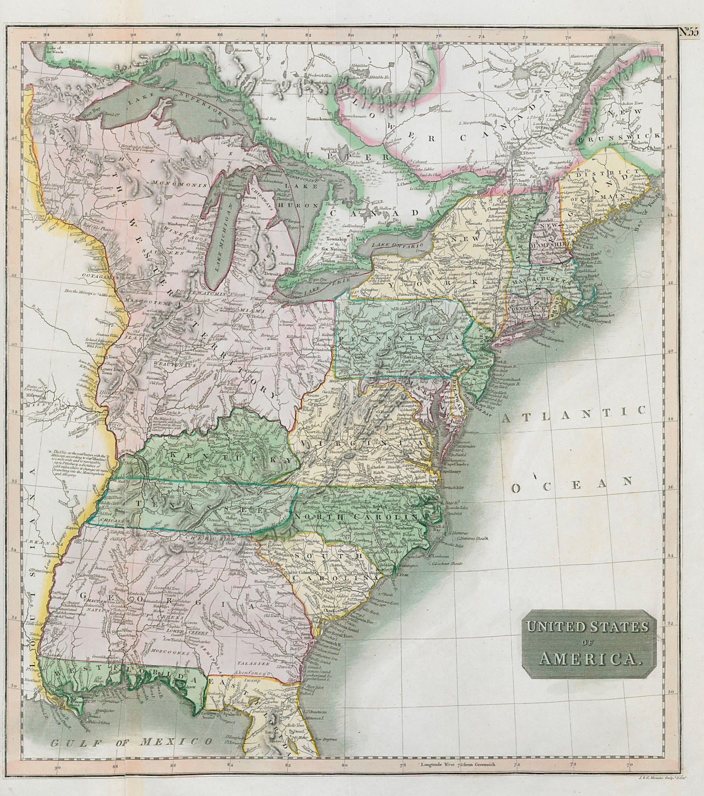 "United States of America". THOMSON. 16 states. East & West Florida ...