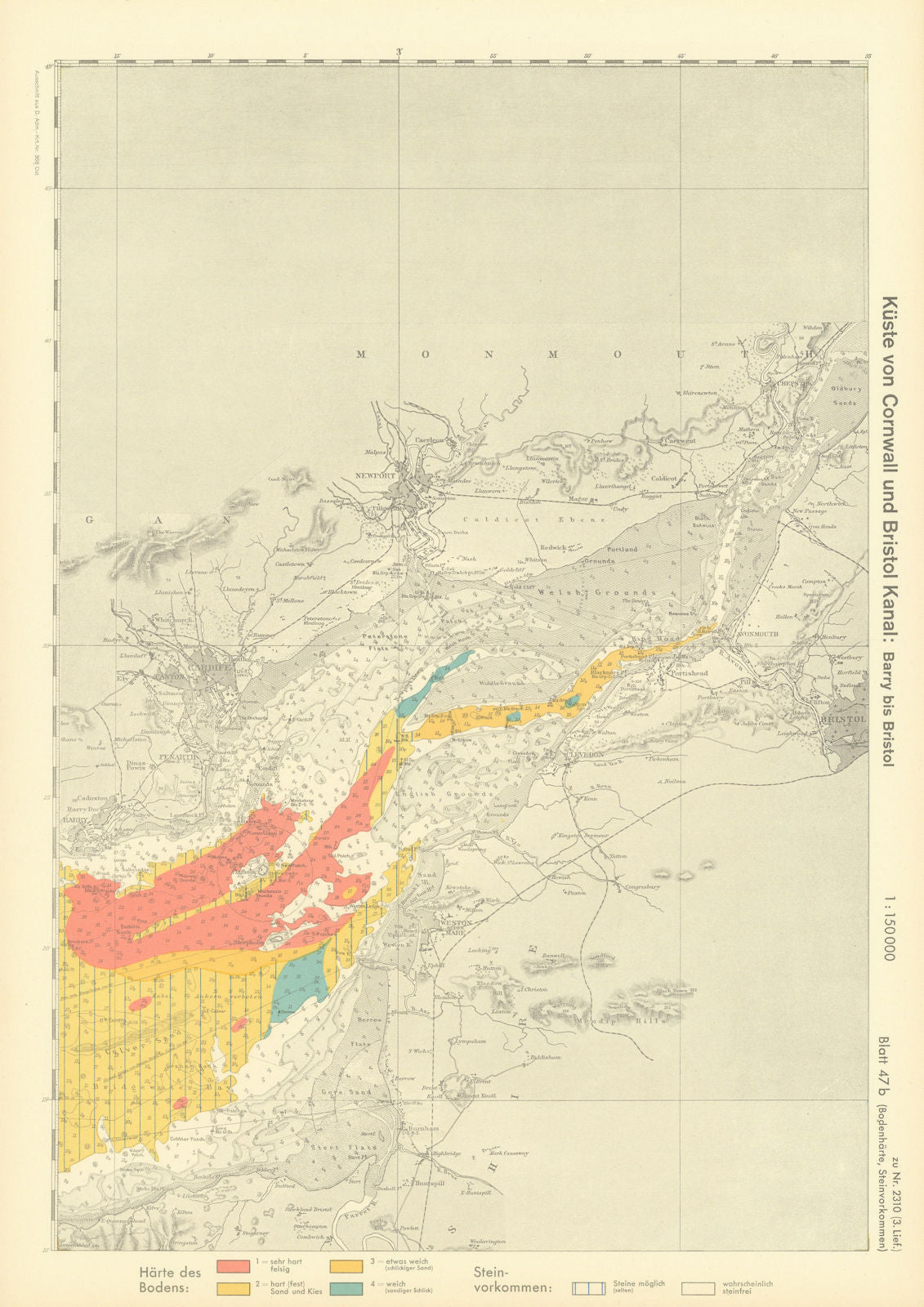 47b. Severn Estuary. Somerset Monmouthshire. KRIEGSMARINE Nazi map 1940 ...