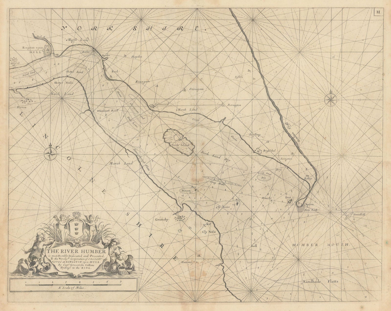 The River Humber estuary sea chart. Hull, Grimsby & Barton. COLLINS ...