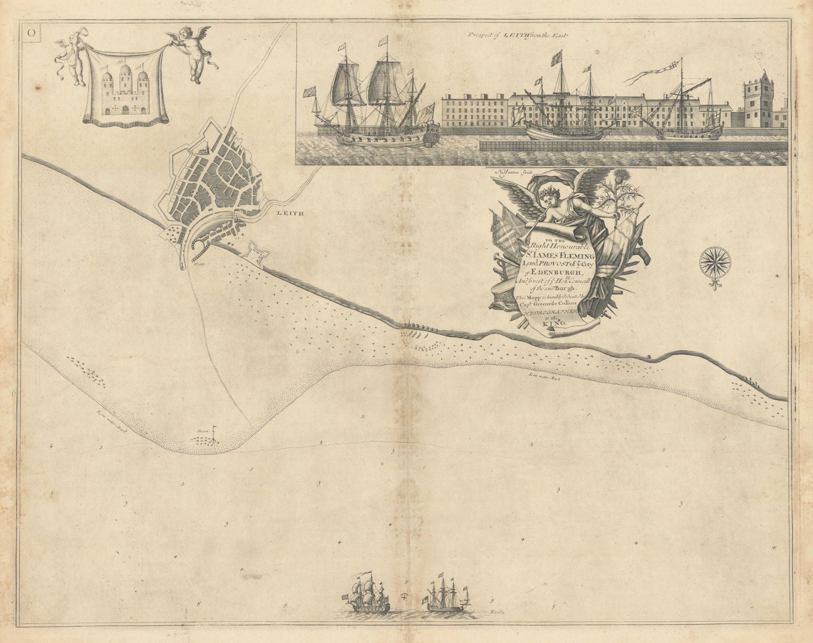 Navigation chart & view of LEITH, by Capt Greenvile COLLINS. Edinburgh ...