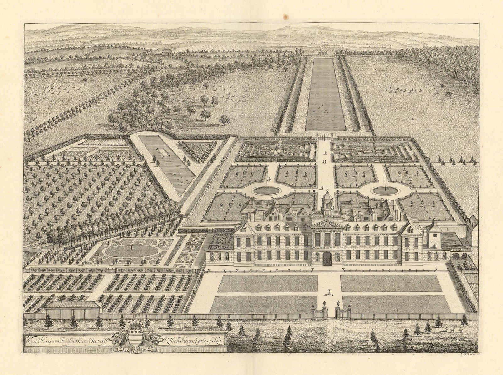 Wrest Park, Silsoe by Kip & Knyff. "Wrest House in Bedfordshire" 1709 ...
