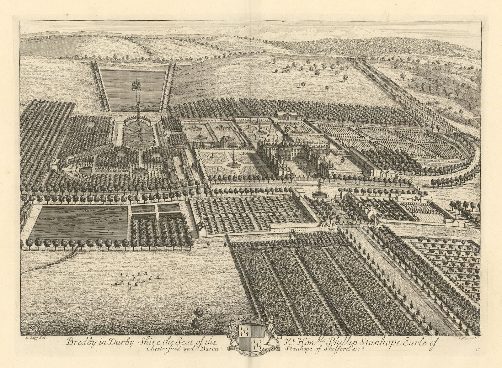 Bretby Hall, Derbyshire by Kip & Knyff. "Bredby in Darbyshire ...